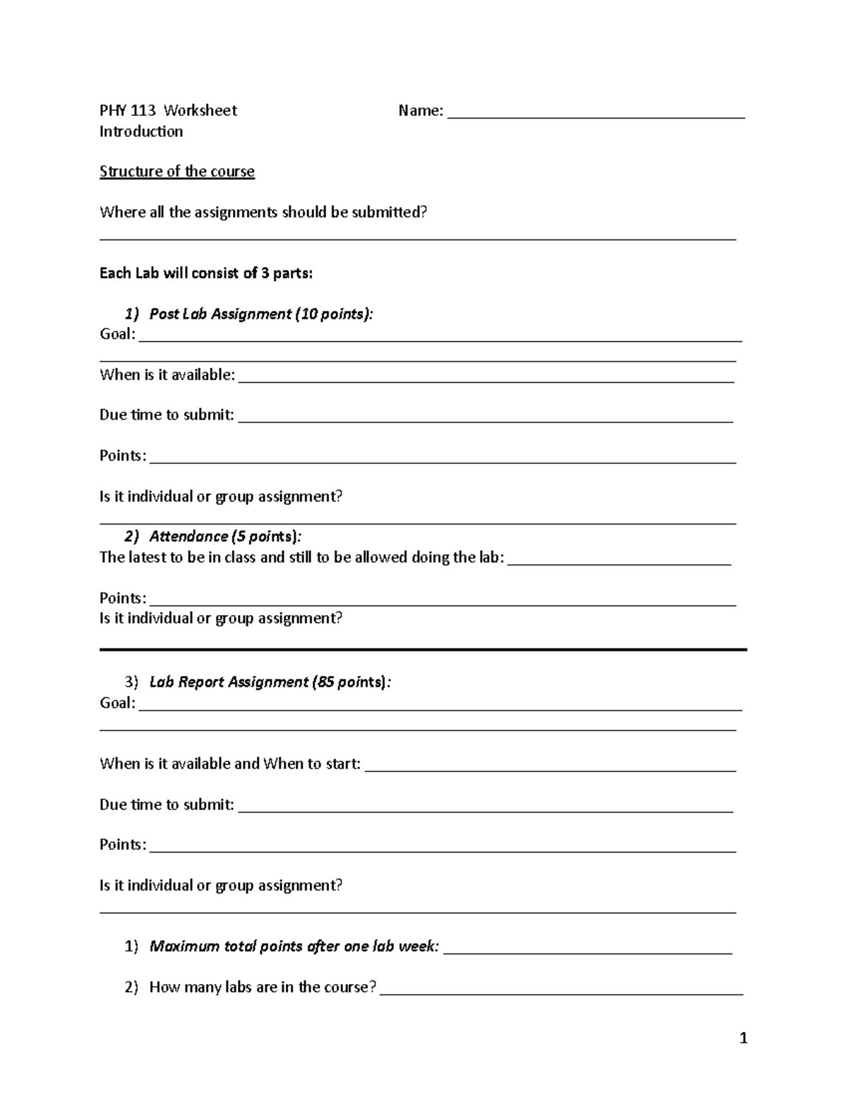 PHY 113 Worksheet Introduction Updated 02 01 - PHY 113 Worksheet Name: - Studocu