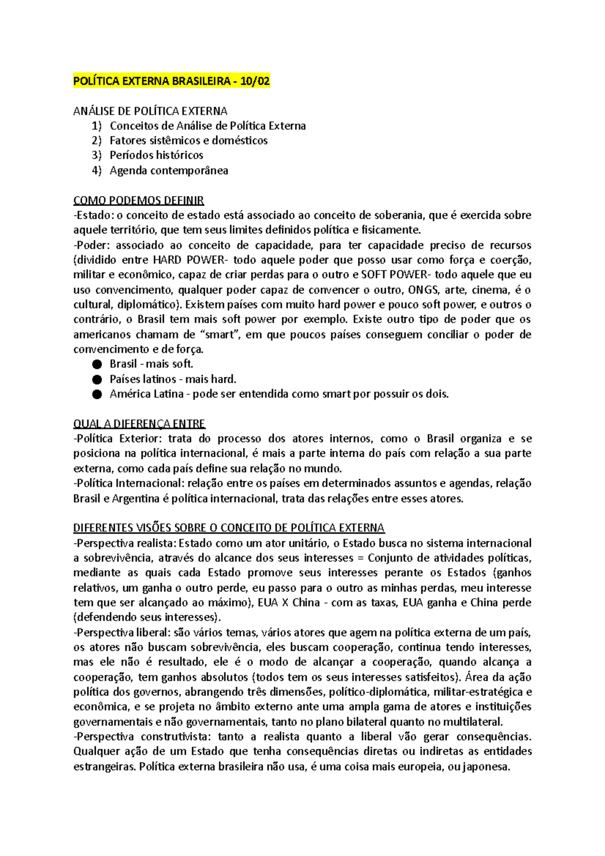 Política Externa Aulas - Anotações completas - POLÍTICA EXTERNA ...