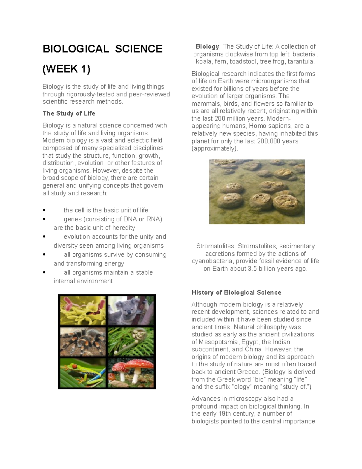 WEEK 1 (LMS) - 000 - BIOLOGICAL SCIENCE (WEEK 1) Biology is the study ...