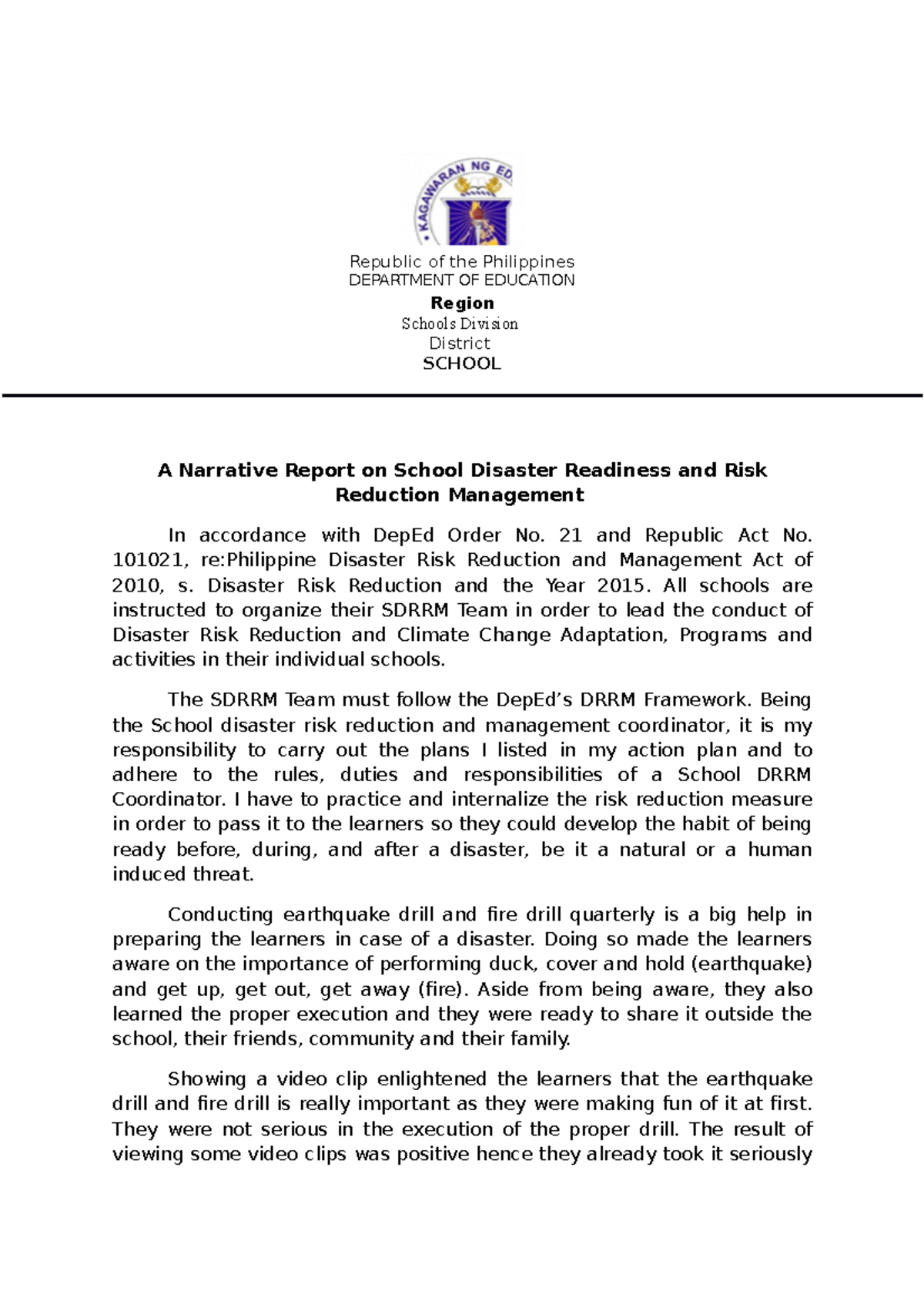 Narrative-drrm - Narrative-drrm - Republic of the Philippines ...