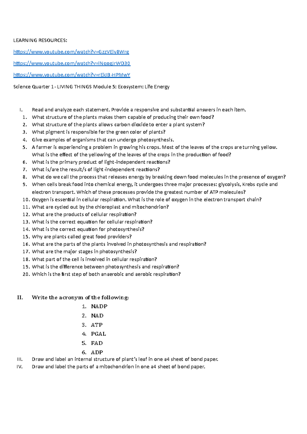 Grade-9- Science-ADM- Activities - LEARNING RESOURCES: youtube/watch?v ...