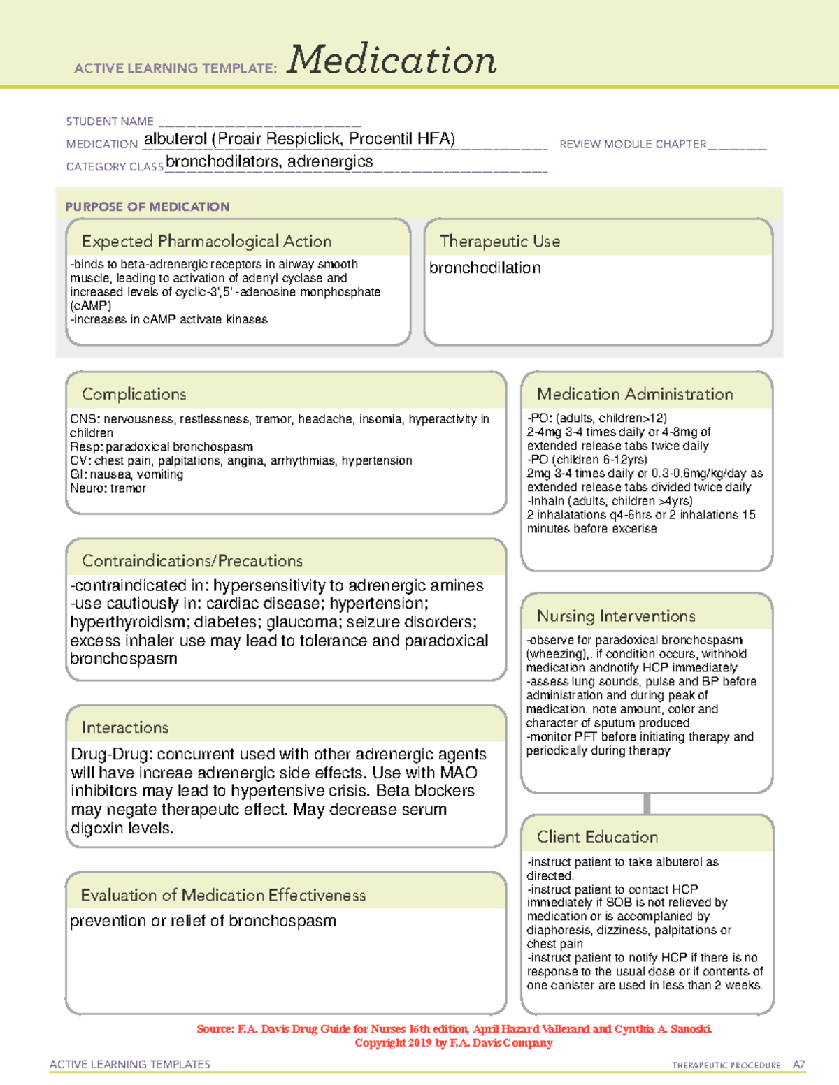 Albuterol (Proair Respi Click, Proventil HFA) copy - ACTIVE LEARNING ...