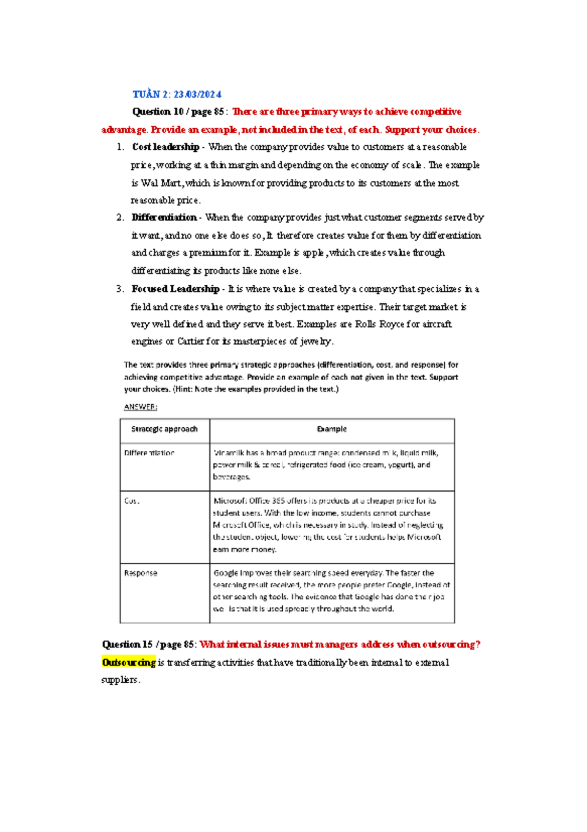 HW POM CÁC TUẦN Assignment - Production and Operations Management - Studocu