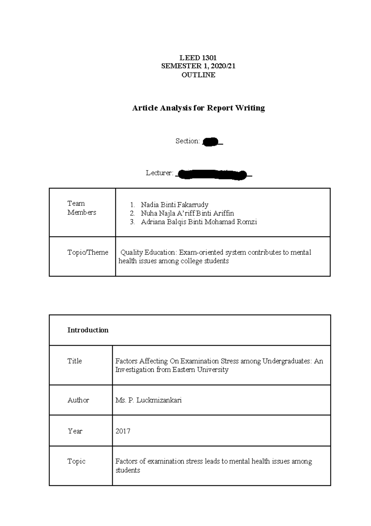 RW Sample 2 Outline (Nadia, Nuha, Adriana) - LEED 1301 SEMESTER 1, 2020 ...