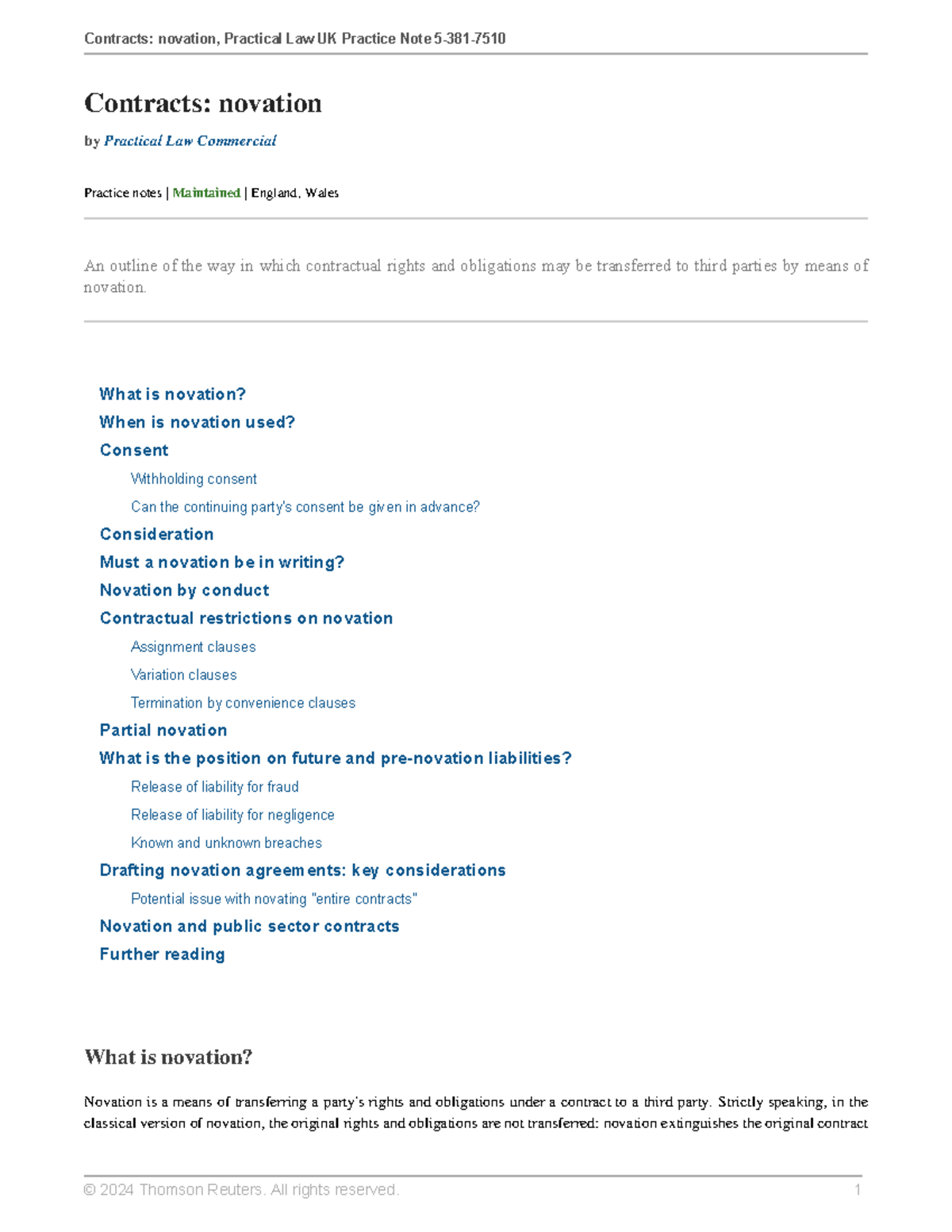 Contracts Novation - Contracts: novation by Practical Law Commercial ...