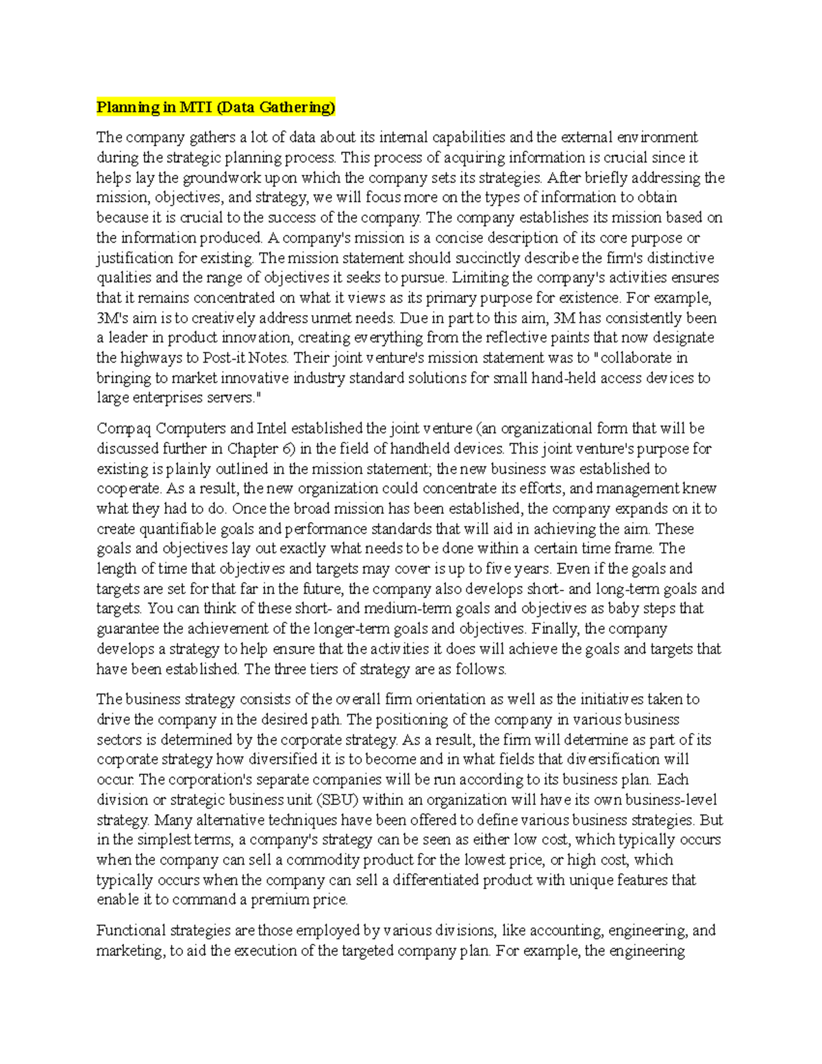 Planning in MTI (Data Gathering) - This process of acquiring ...