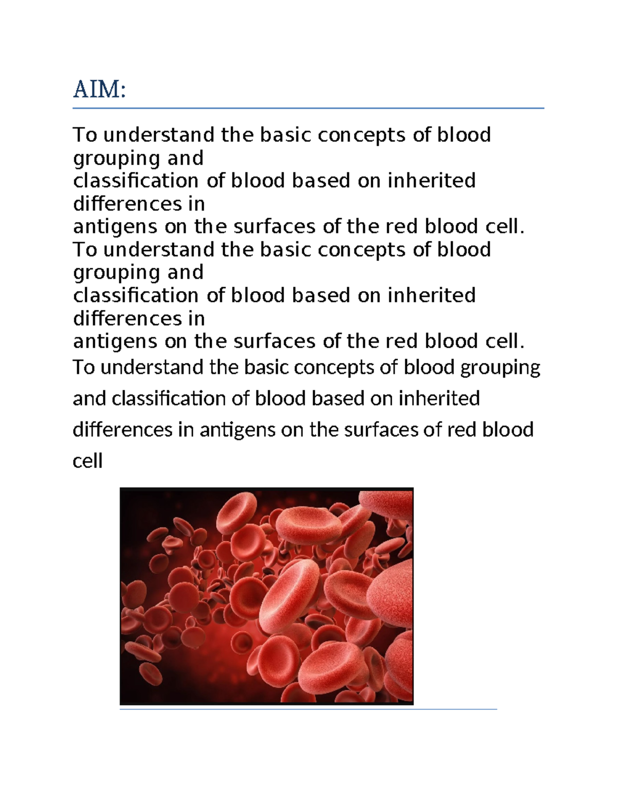 Bio investigatory - For blood grouping - AIM: To understand the basic ...