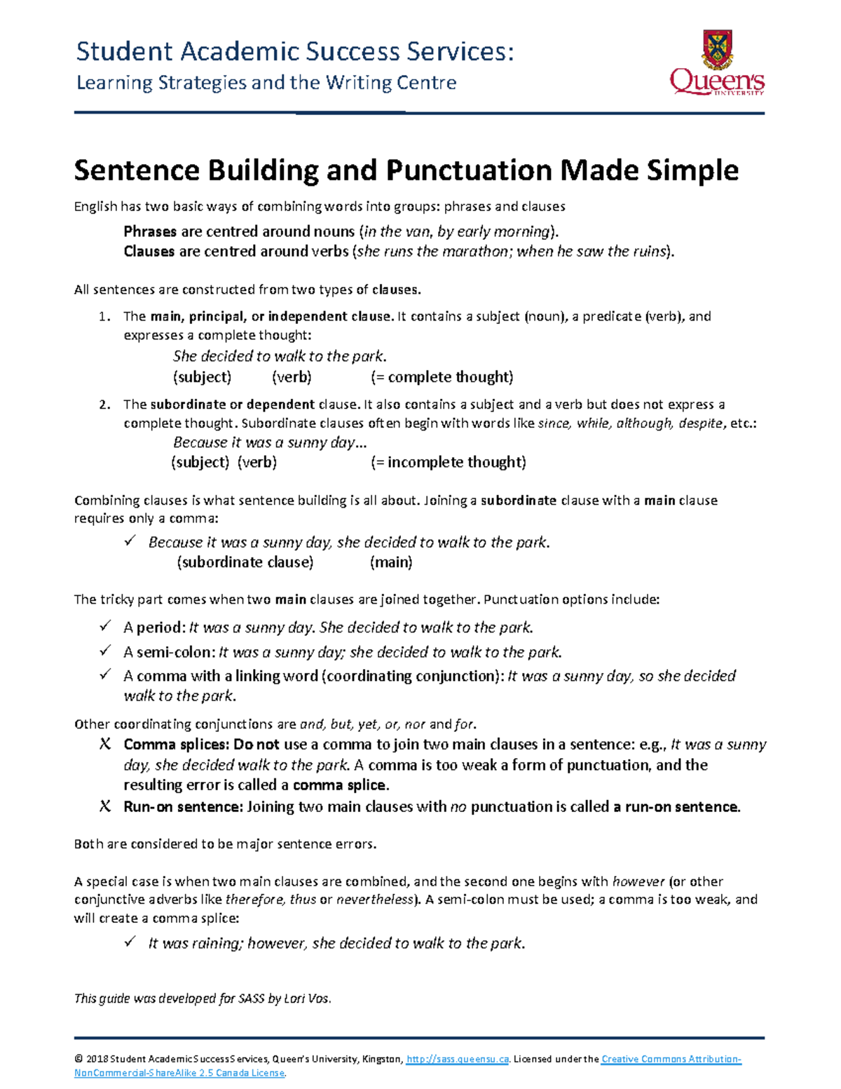 Sentence-Building - required reading - © 2018 Student Academic Success ...