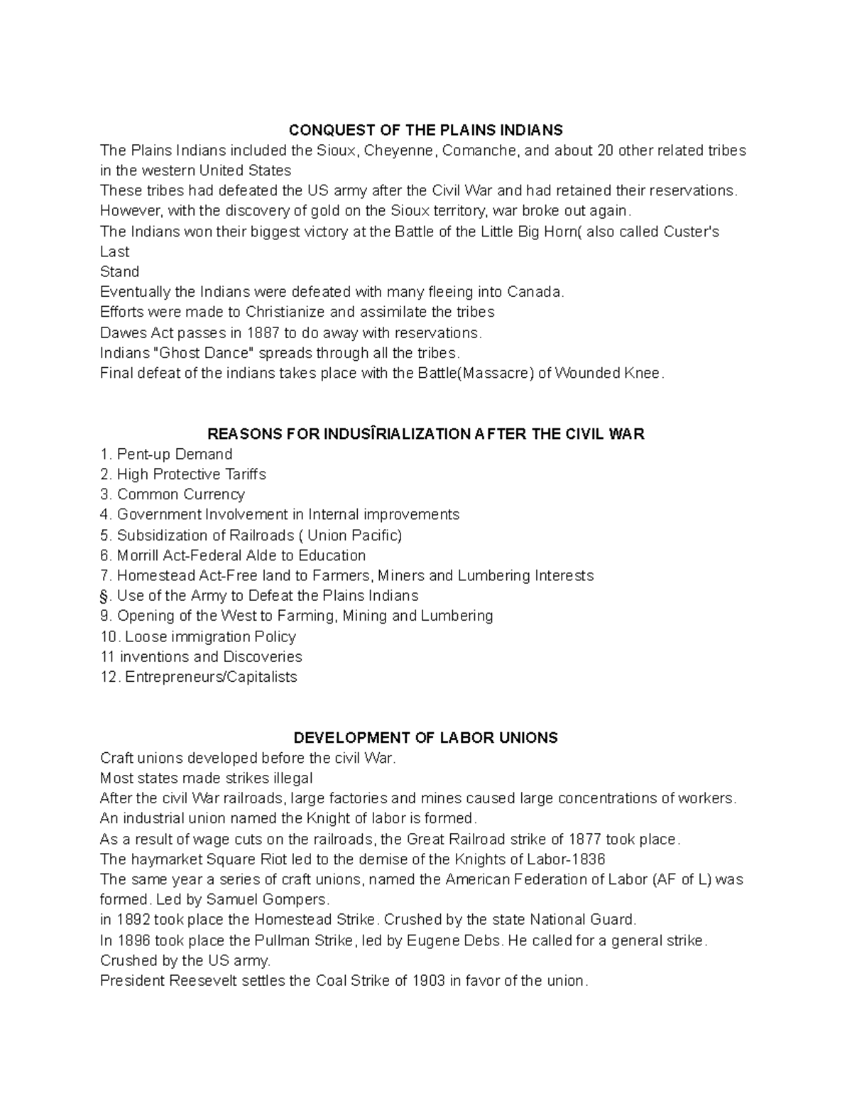 HIST 1302 Exam Review - CONQUEST OF THE PLAINS INDIANS The Plains ...