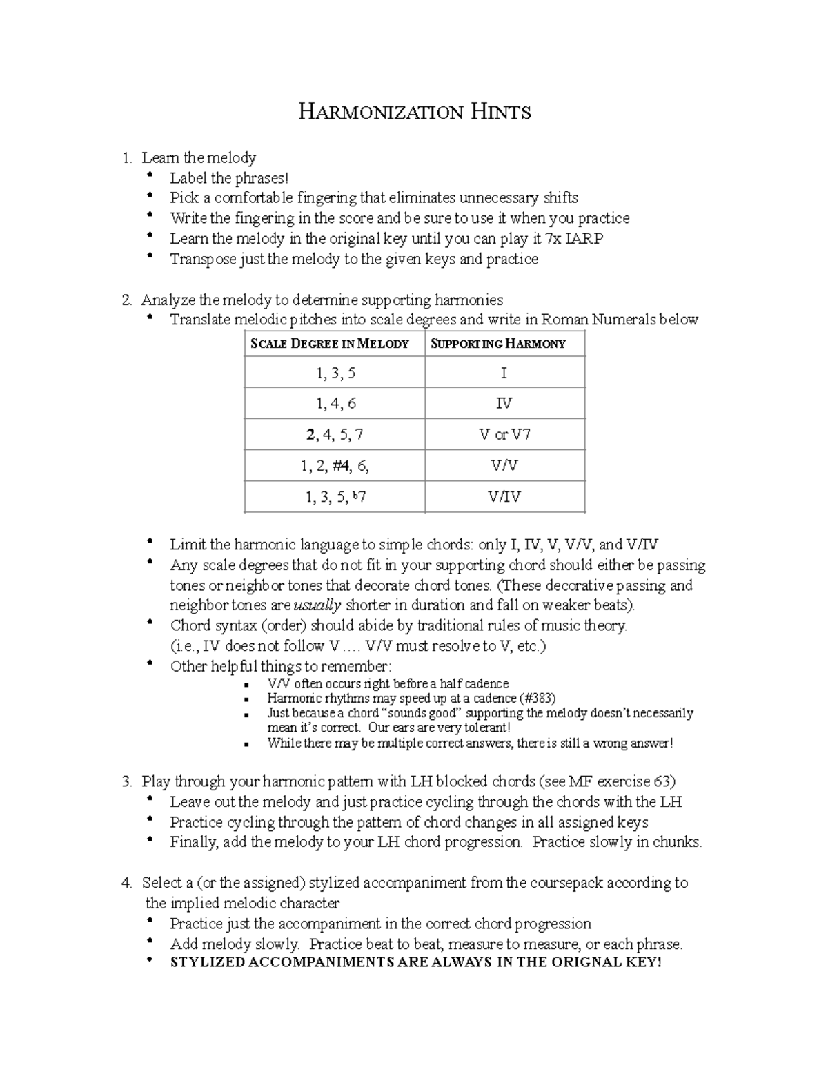 Harmonization Hints - HARMONIZATION HINTS Learn the melody • Label the ...