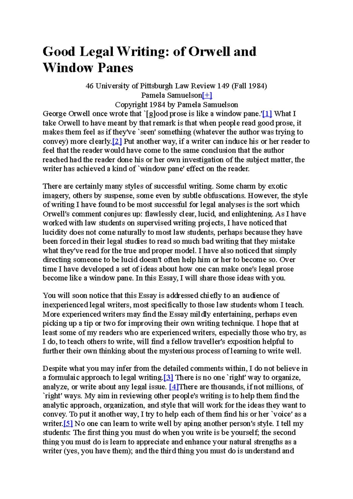 Good Legal Writing - lecture notes - Good Legal Writing: of Orwell and ...