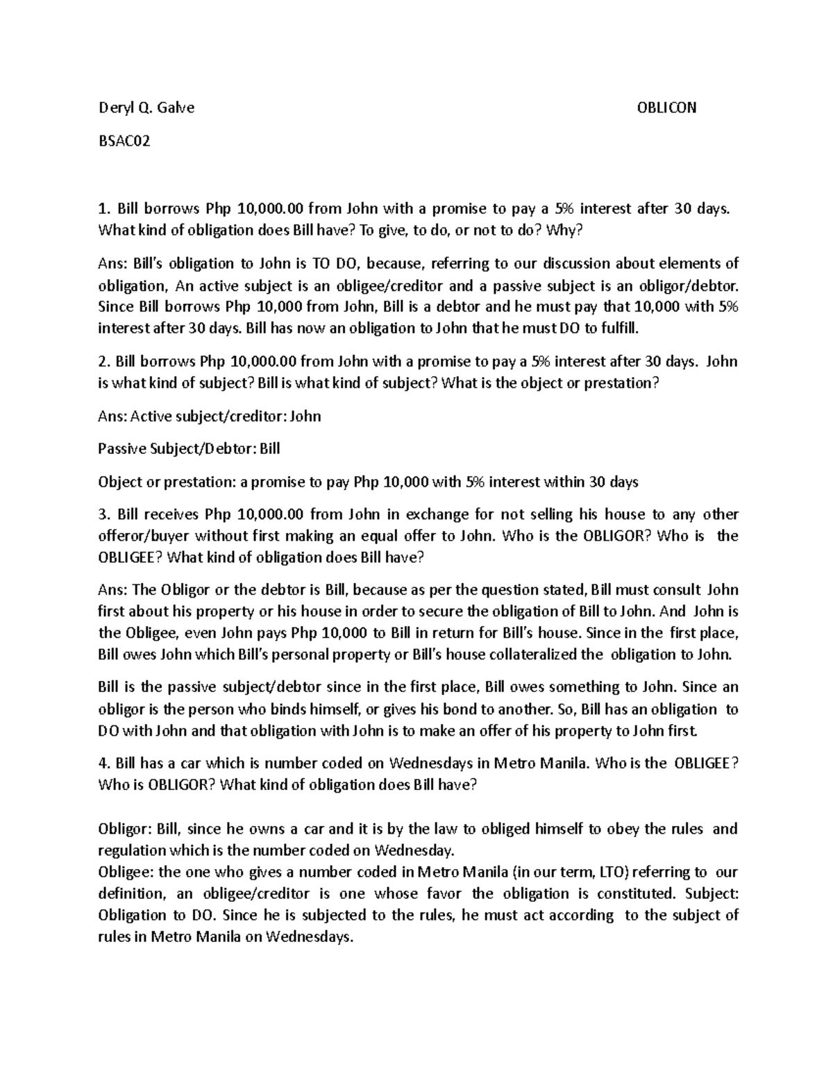 Galve - O Blicon Assign#2 - Deryl Q. Galve OBLICON BSAC Bill borrows ...