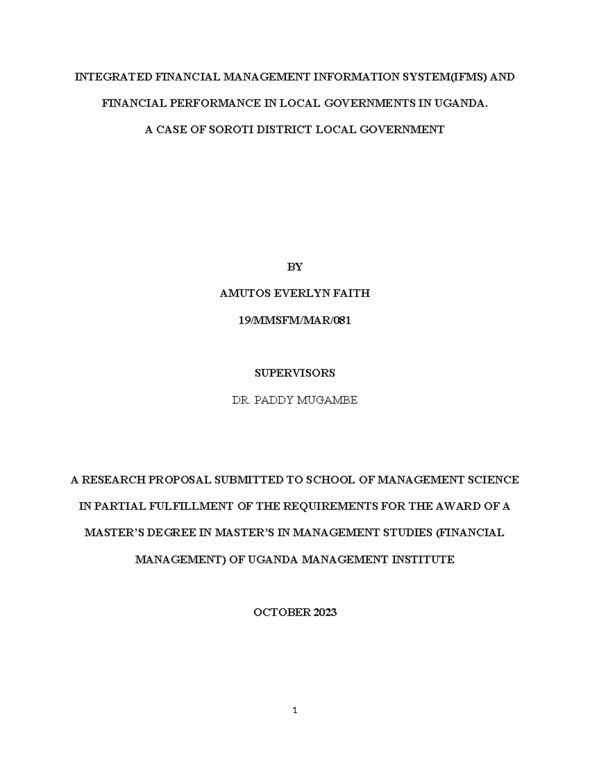 Proposal draft 1 - INTEGRATED FINANCIAL MANAGEMENT INFORMATION SYSTEM ...
