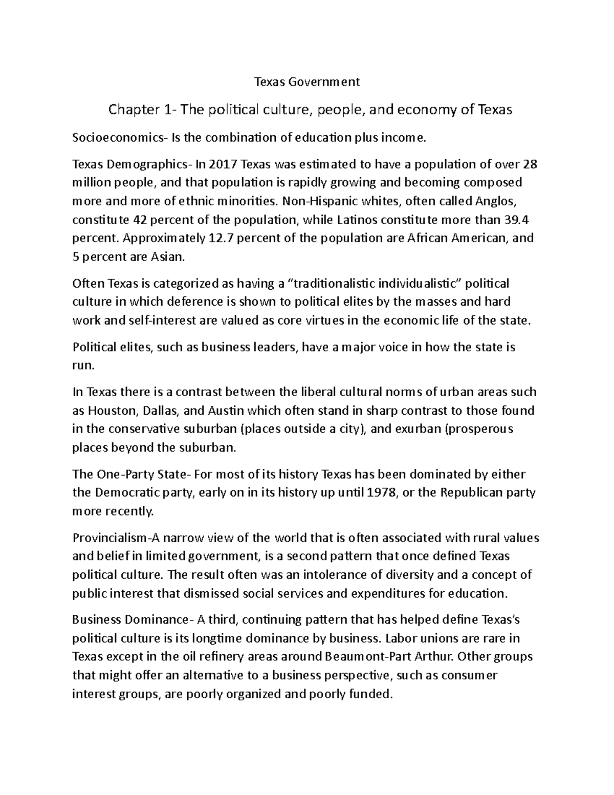 Texas Government Review Chapters - Texas Government Chapter 1- The ...