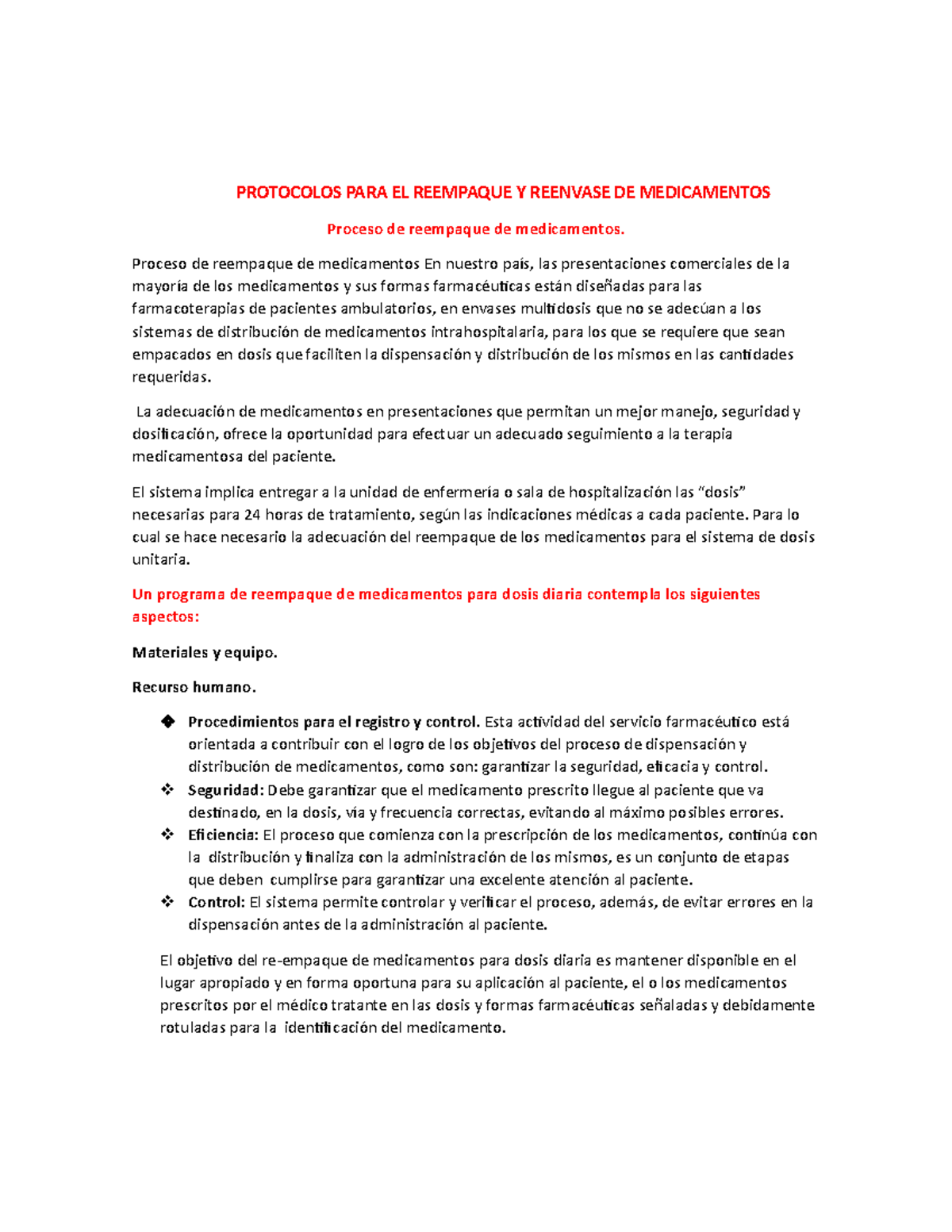Protocolos PARA EL Reempaque Y Reenvase DE Medicamentos Final ...