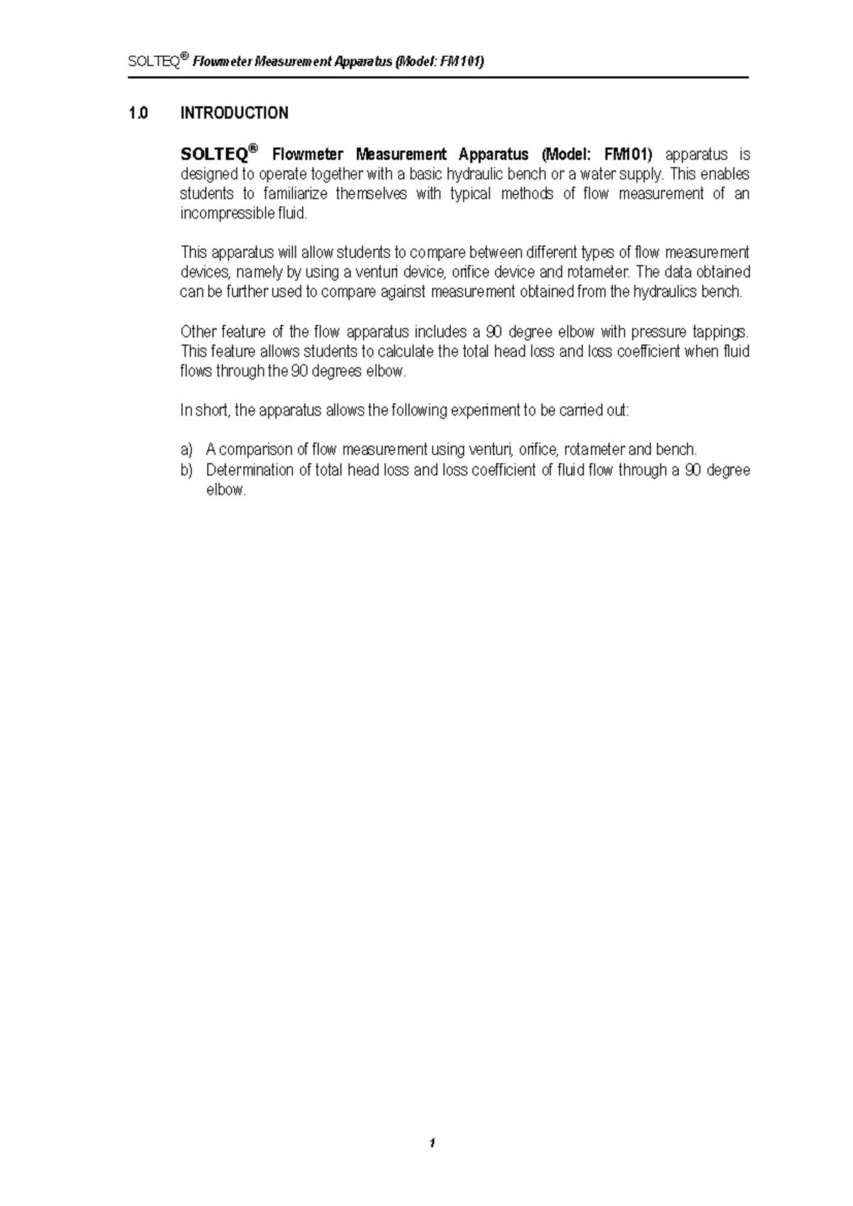 FM101 Experimental Manual 2 - 1 INTRODUCTION SOLTEQ® Flowmeter ...