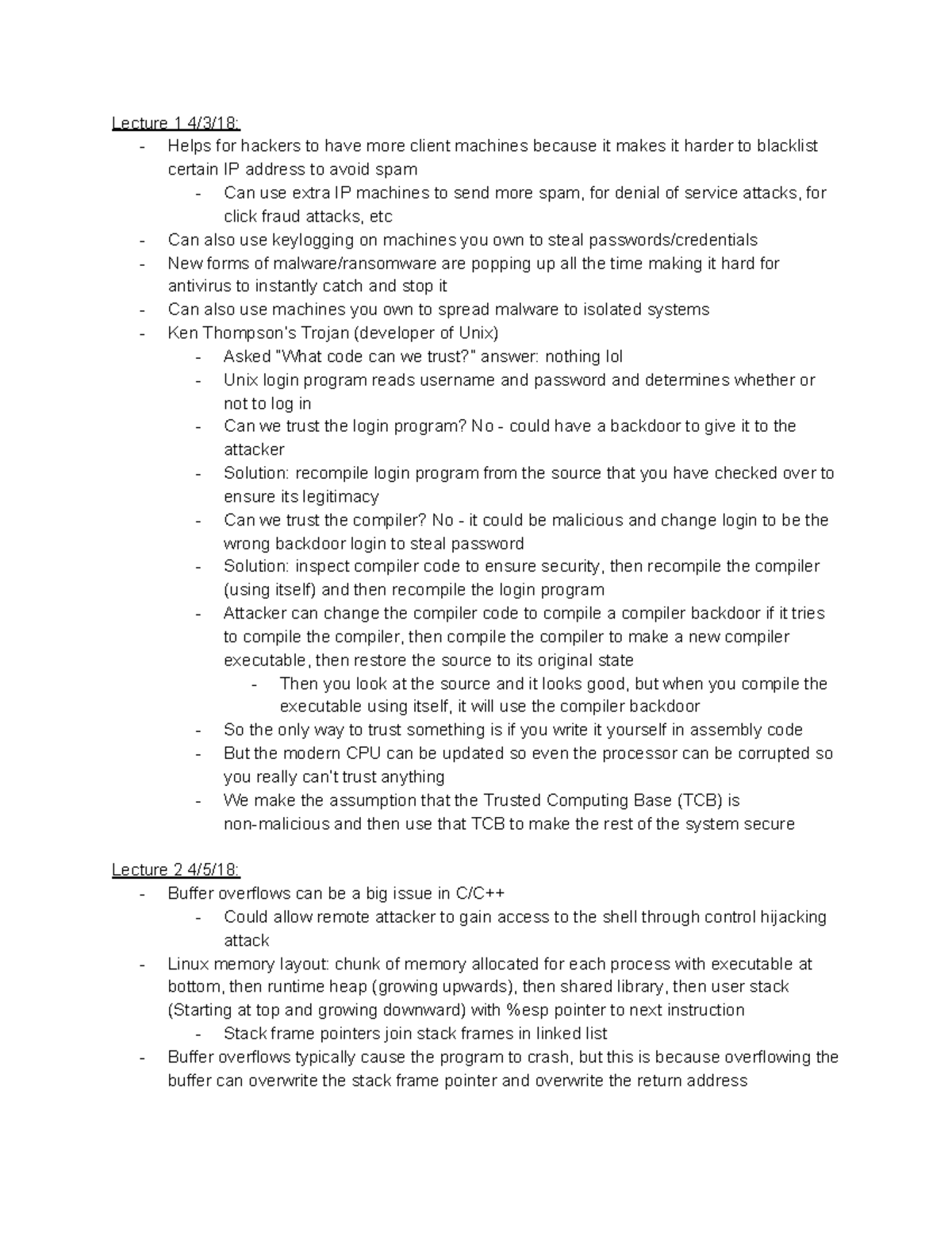 CS155 Lecture Notes - Lecture 1 4/3/18: - Helps for hackers to have ...