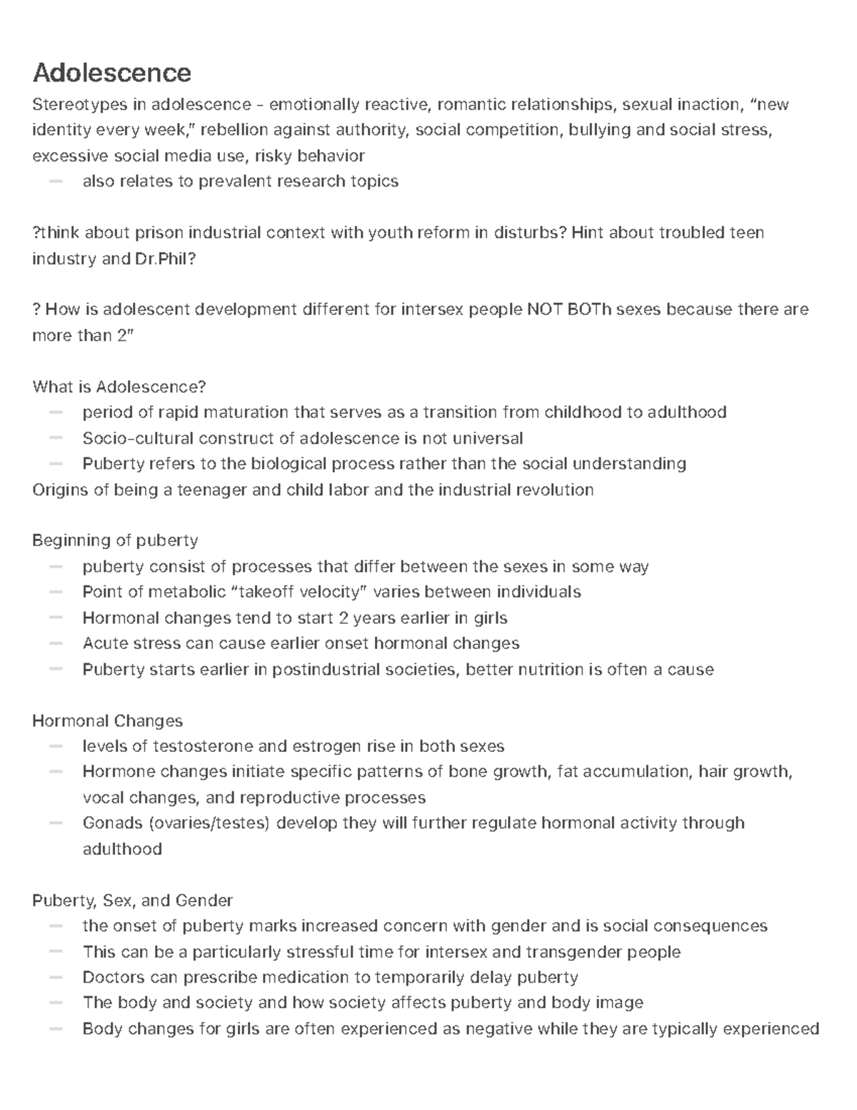 Adolescence - Notes on development in adulthood ...