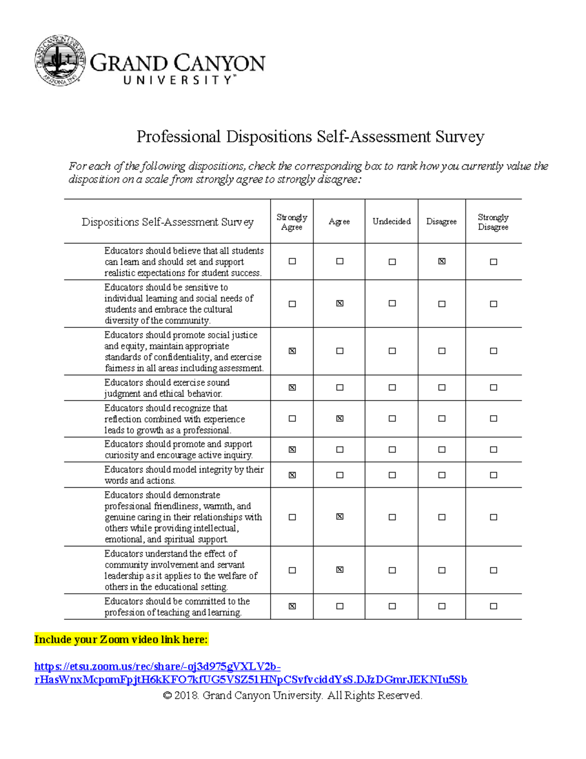 SCN 501 T4 Dispositions Self Assessment Survey - Professional ...