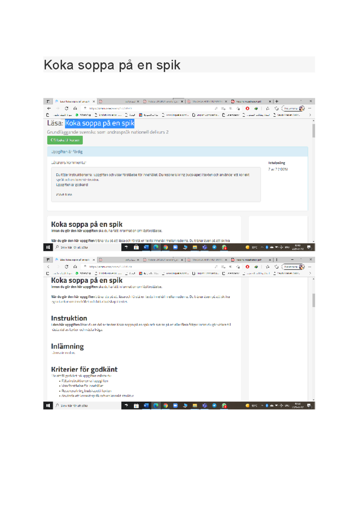 Koka soppa på en spik läsfåstrlse - Koka soppa på en spik - Studocu