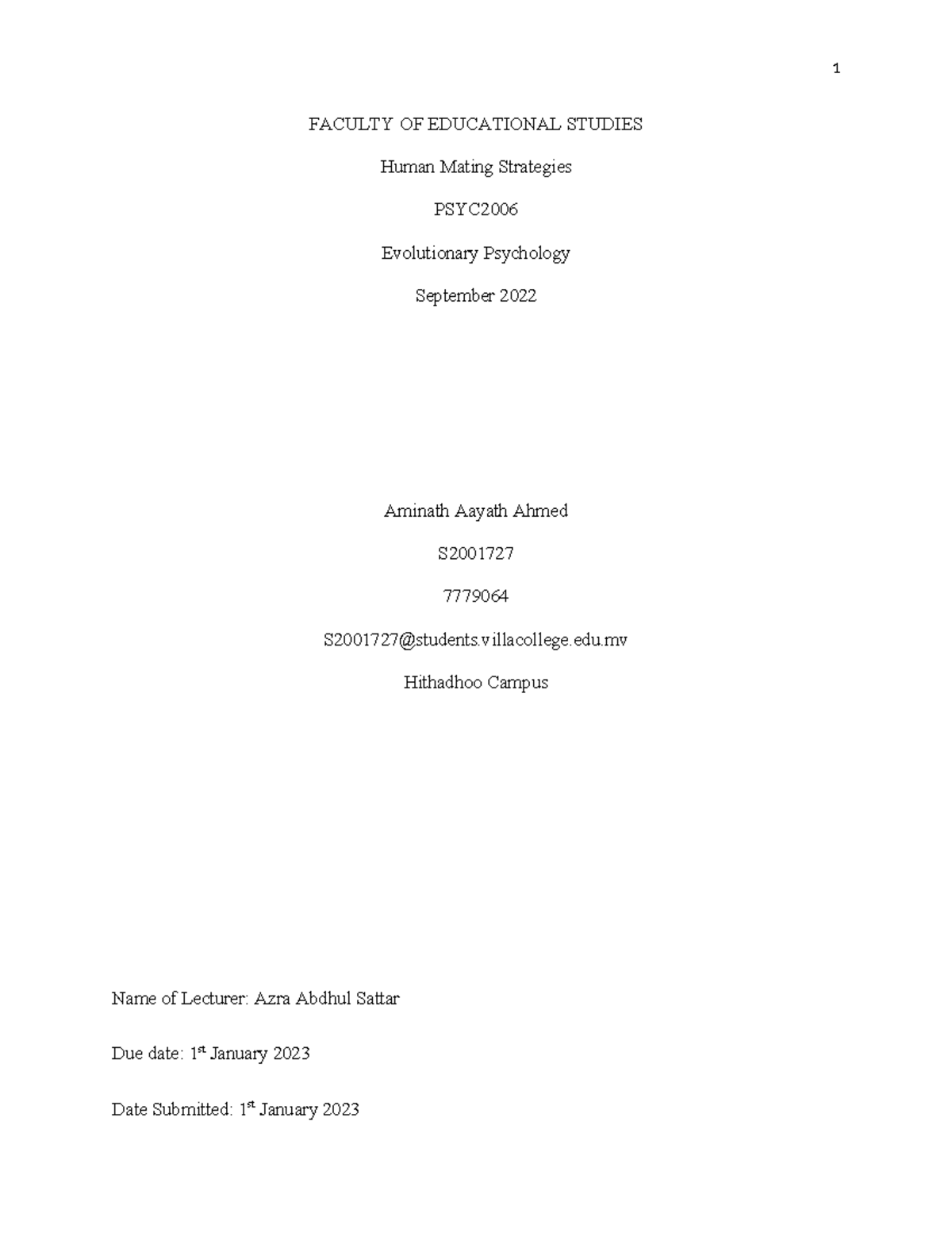 Evolutionary Report -Reflection - FACULTY OF EDUCATIONAL STUDIES Human ...