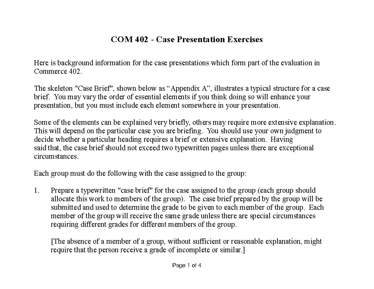 COM 402 - Case Presentation Instructions - COM 402 - Case Presentation ...