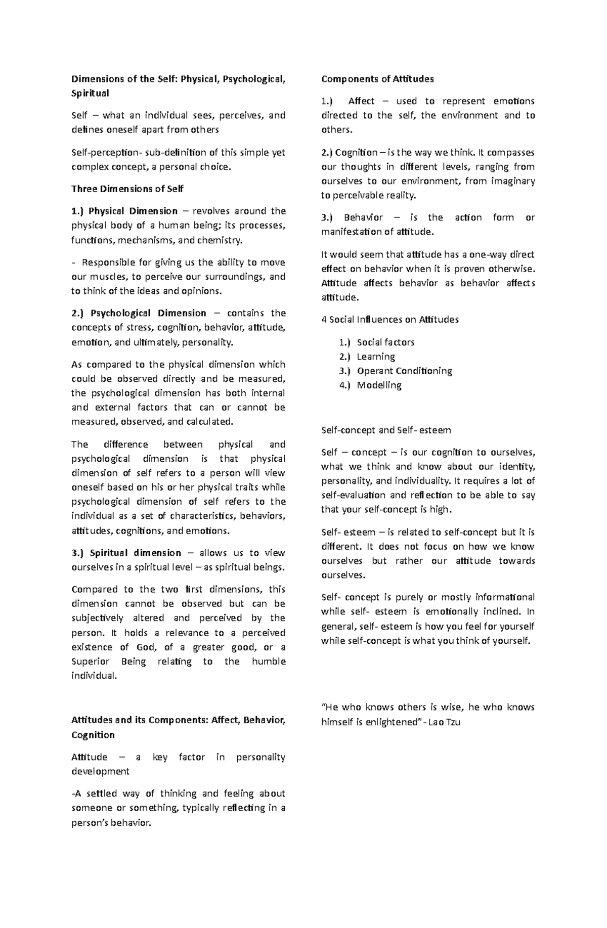 Dimensions of the Self: Physical, Psychological, Spiritual - Three ...