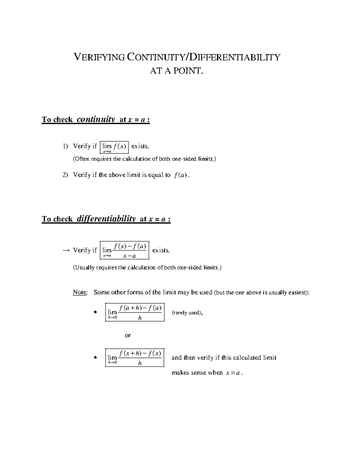 Continuity-Differentiability Verifications - VERIFYING CONTINUITY ...