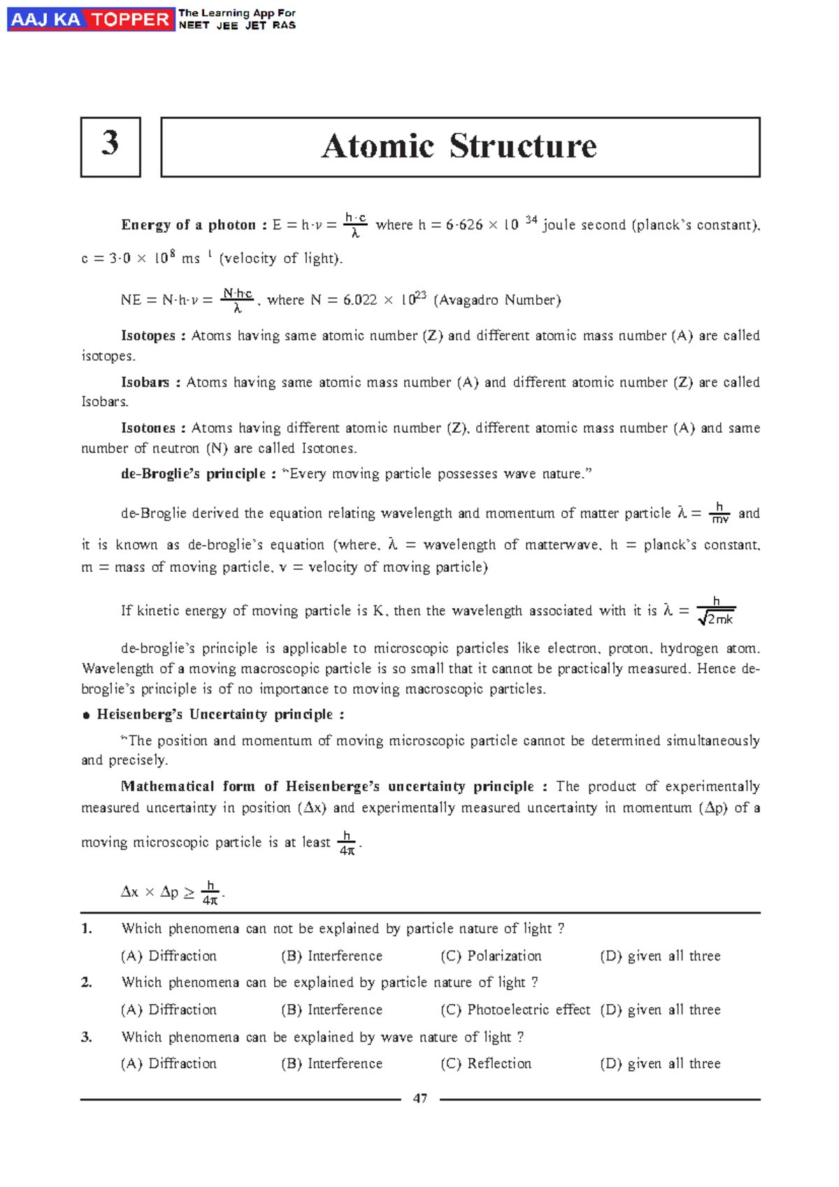 3 Atomic-Structure - practice - RU Q etomi 2 tru ture inergy2of2 2photon2X 2i2 =2h×v 2 = 2 h c⋅ ...