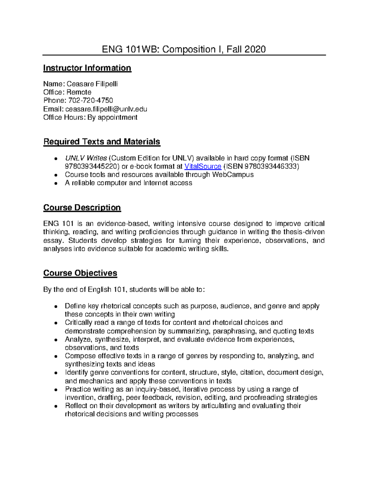 Filipelli ENG 101 WB Fall 2020 Syllabus (Online & Remote) - ENG 101WB ...