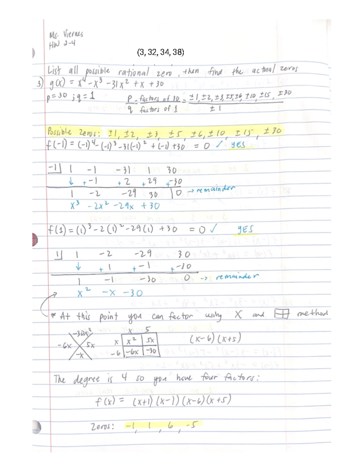 HW 2-4 - homework assigned that focuses on synthetic division - MATH55 ...