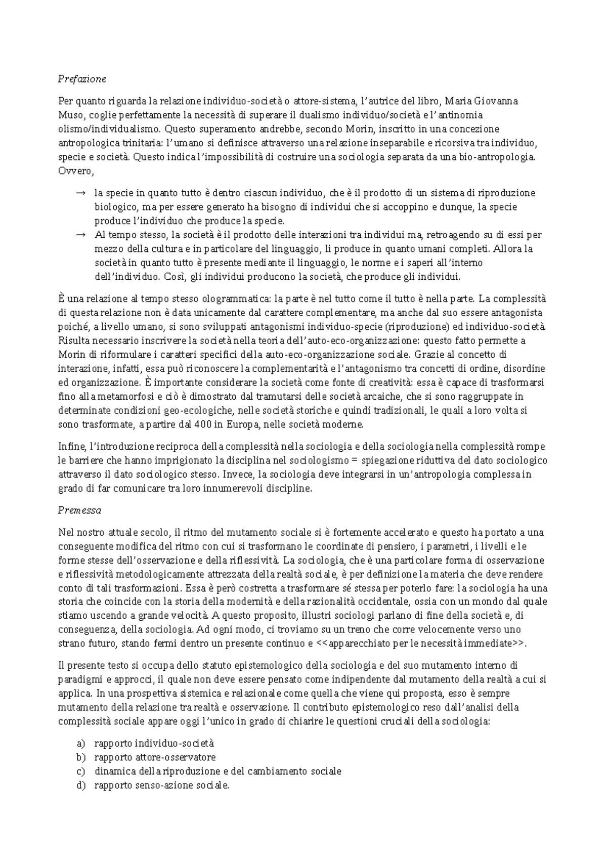 Il sistema e l'osservatore mio riassunto - Sociologia - UniRoma3 - Studocu