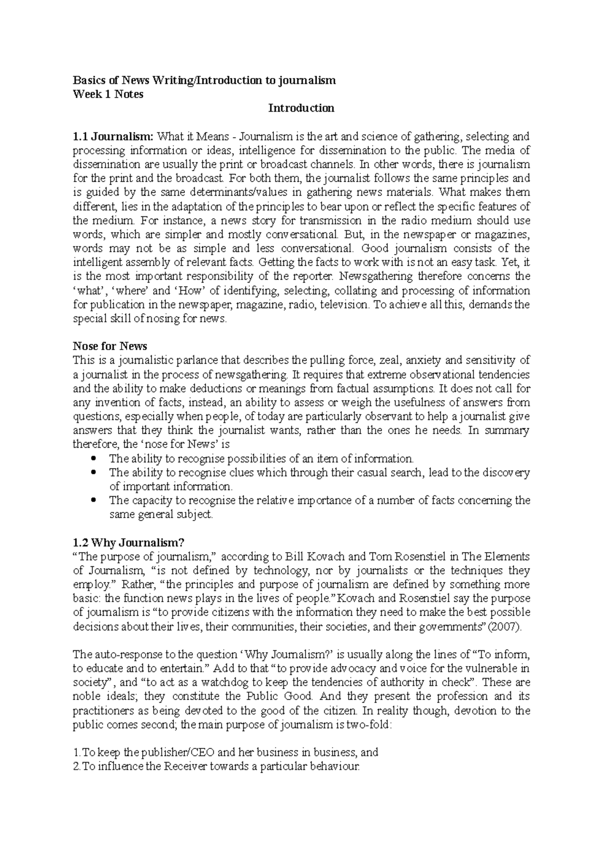 Notes Compilation - Basics of News Writing/Introduction to journalism ...