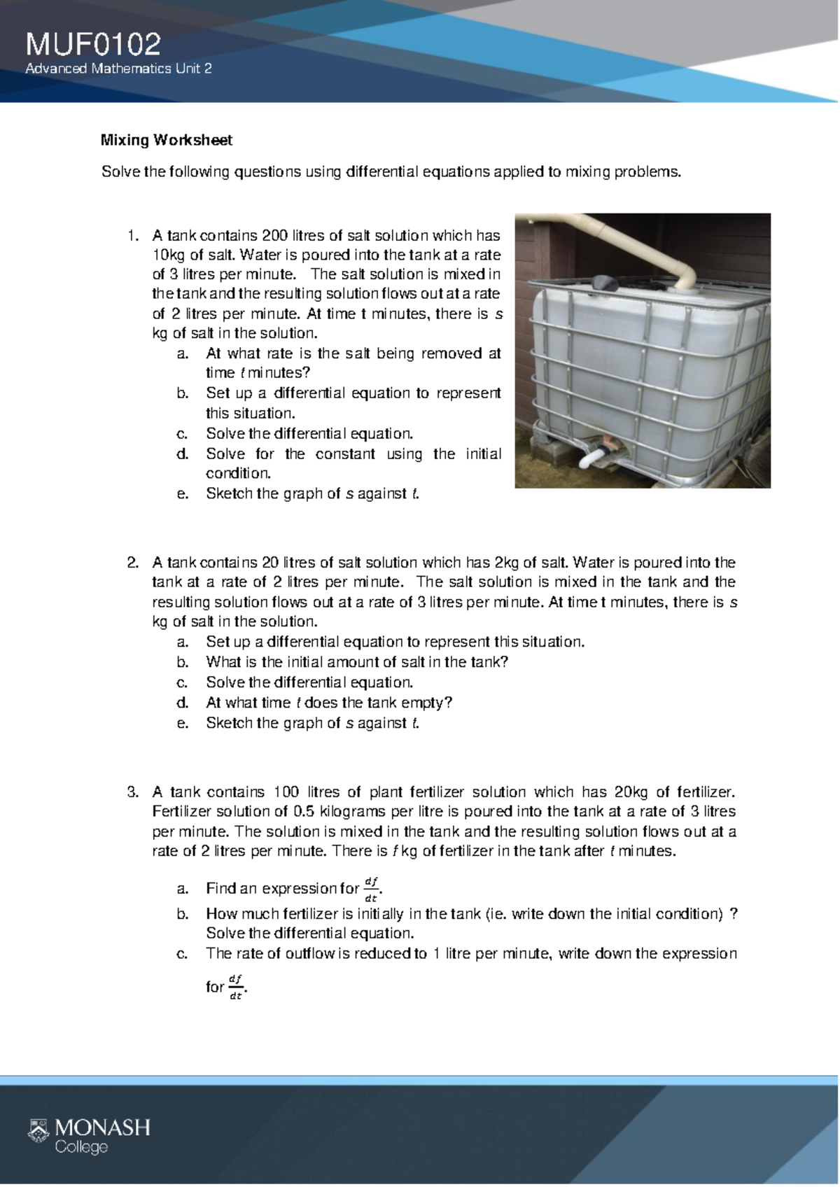 3. Mixing worksheet e - Math questions - Mixing Worksheet Solve the ...