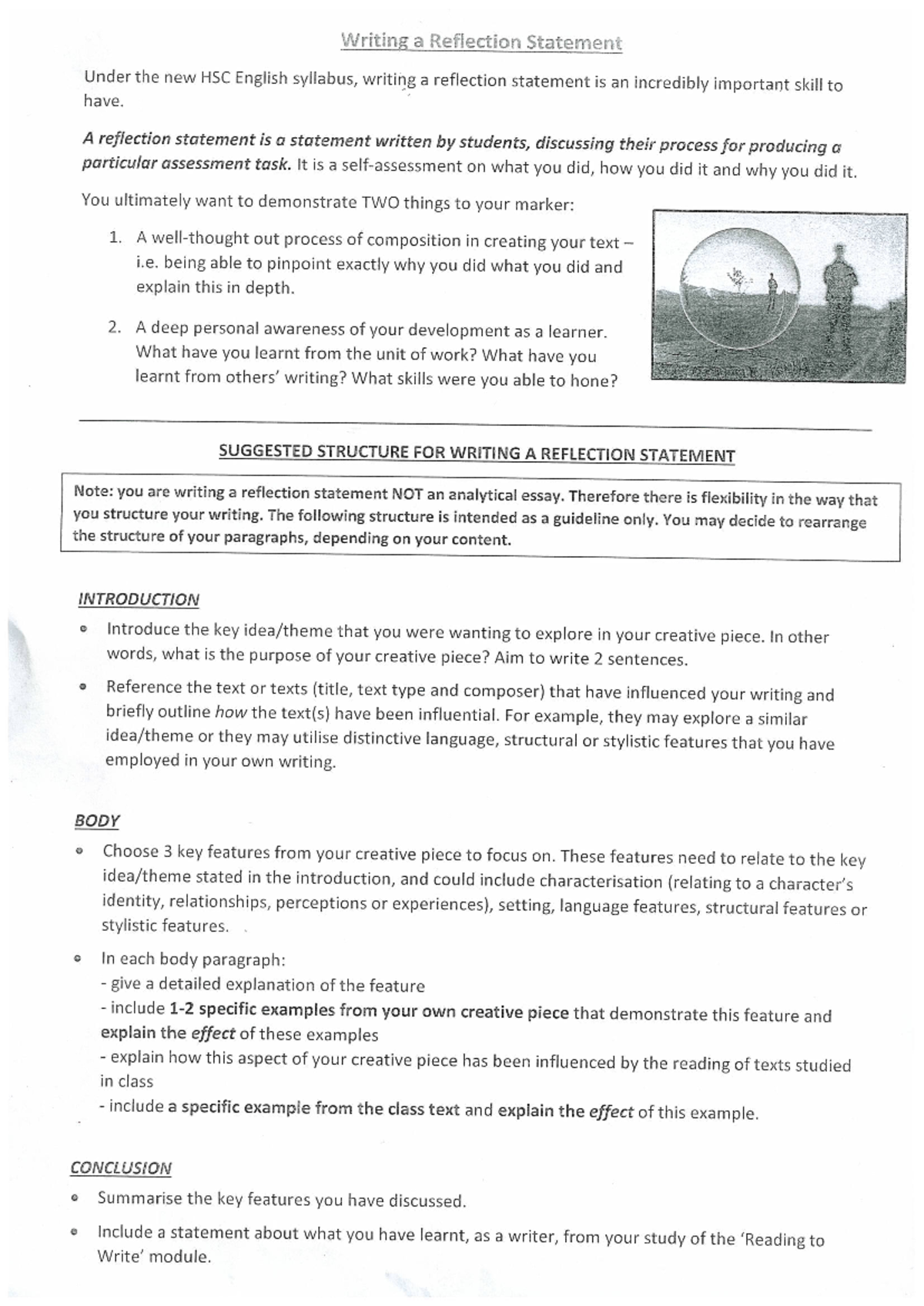 Reflection Statement Scaffold - Writing a Reflection Statement Under ...