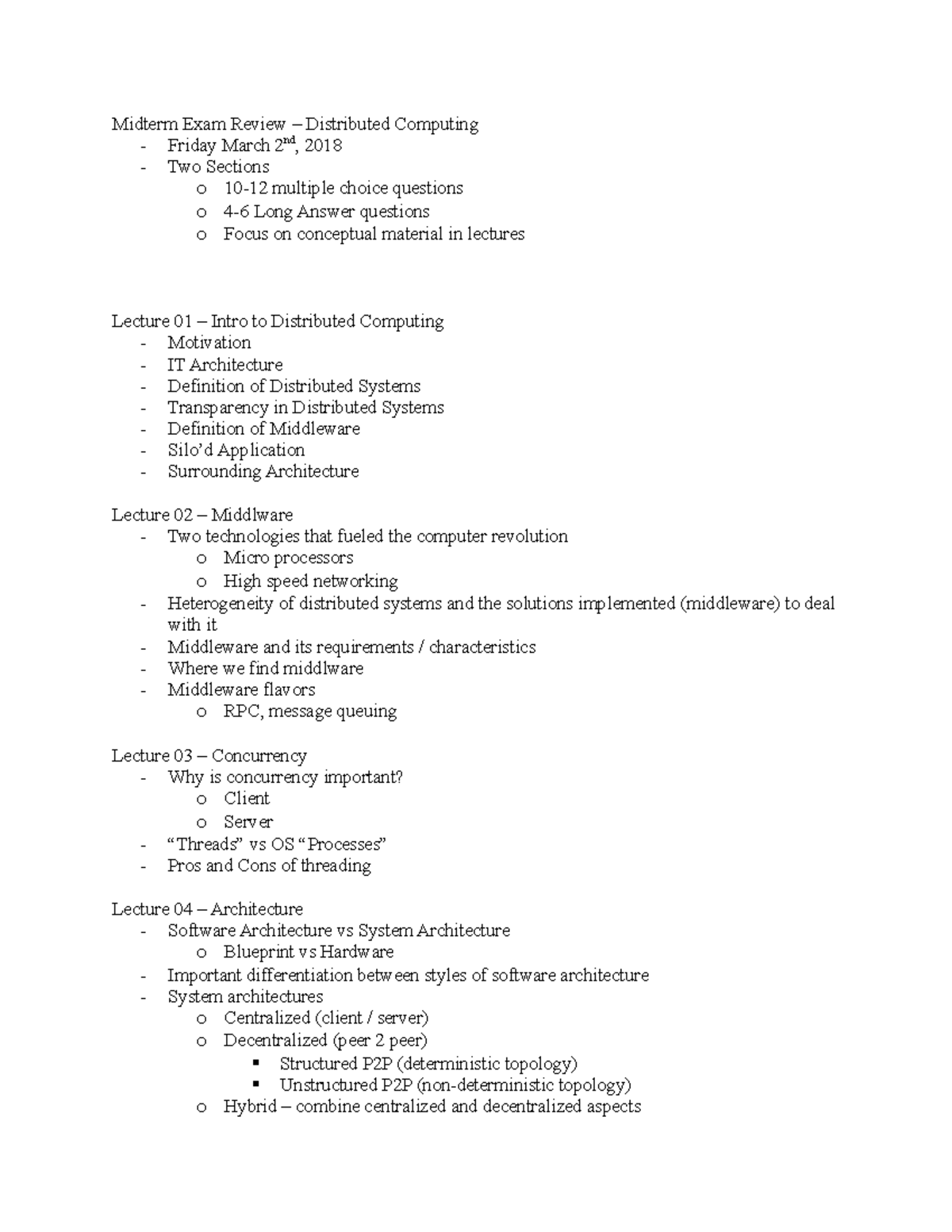 Midterm Exam Review – Distributed Computing - Studocu