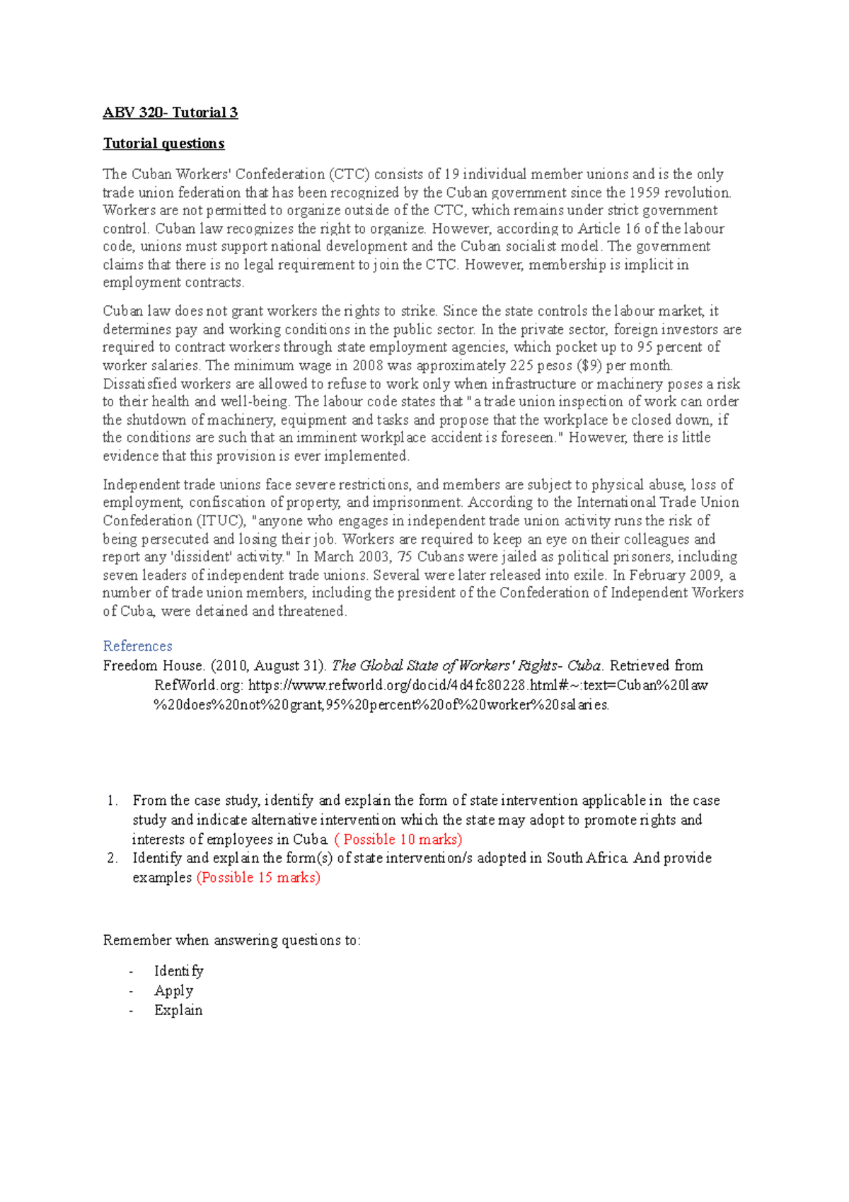 ABV 320 - Tutorial 3 19Aug2022 - ABV 320- Tutorial 3 Tutorial questions ...