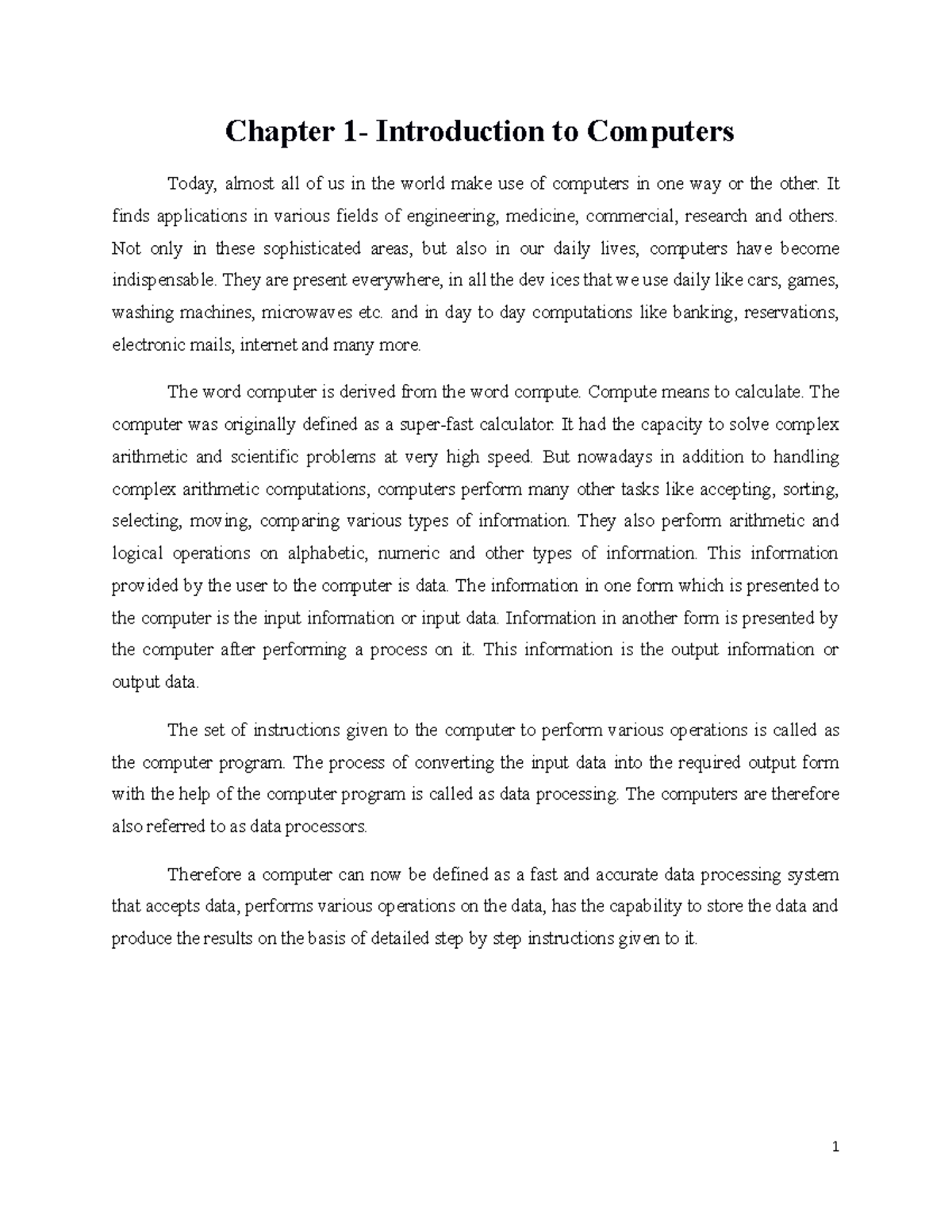 CAM module - Chapter 1- Introduction to Computers Today, almost all of us in the world make use ...