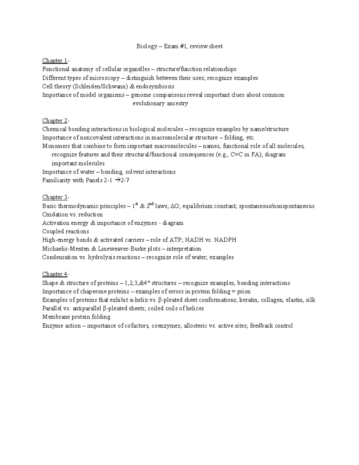 Review sheet - exam1 - Ann Findley - Biology – Exam #1, review sheet ...