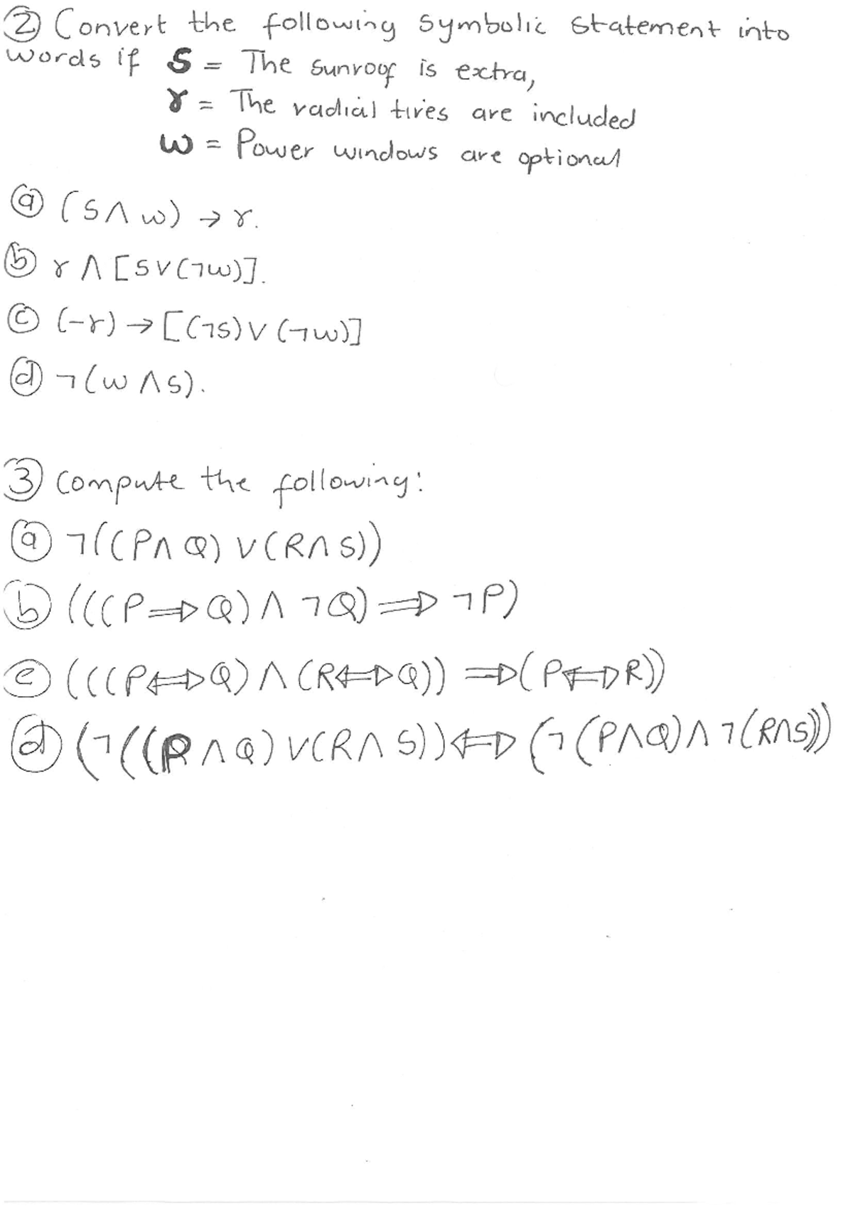 Logic Exercise 2 - 2 Convert the following symbolic Statement into ...