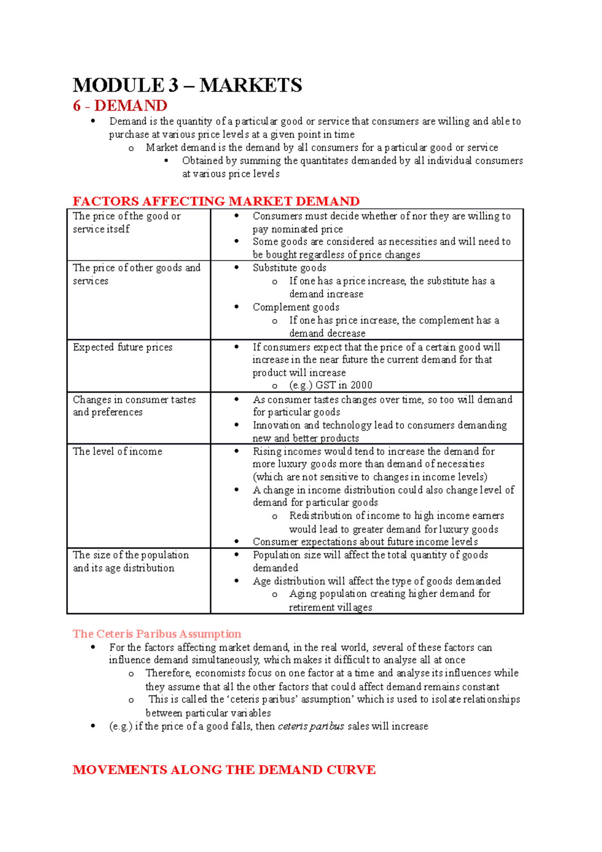 Module 3 Prelim Economics Markets - MODULE 3 – MARKETS 6 - DEMAND ...