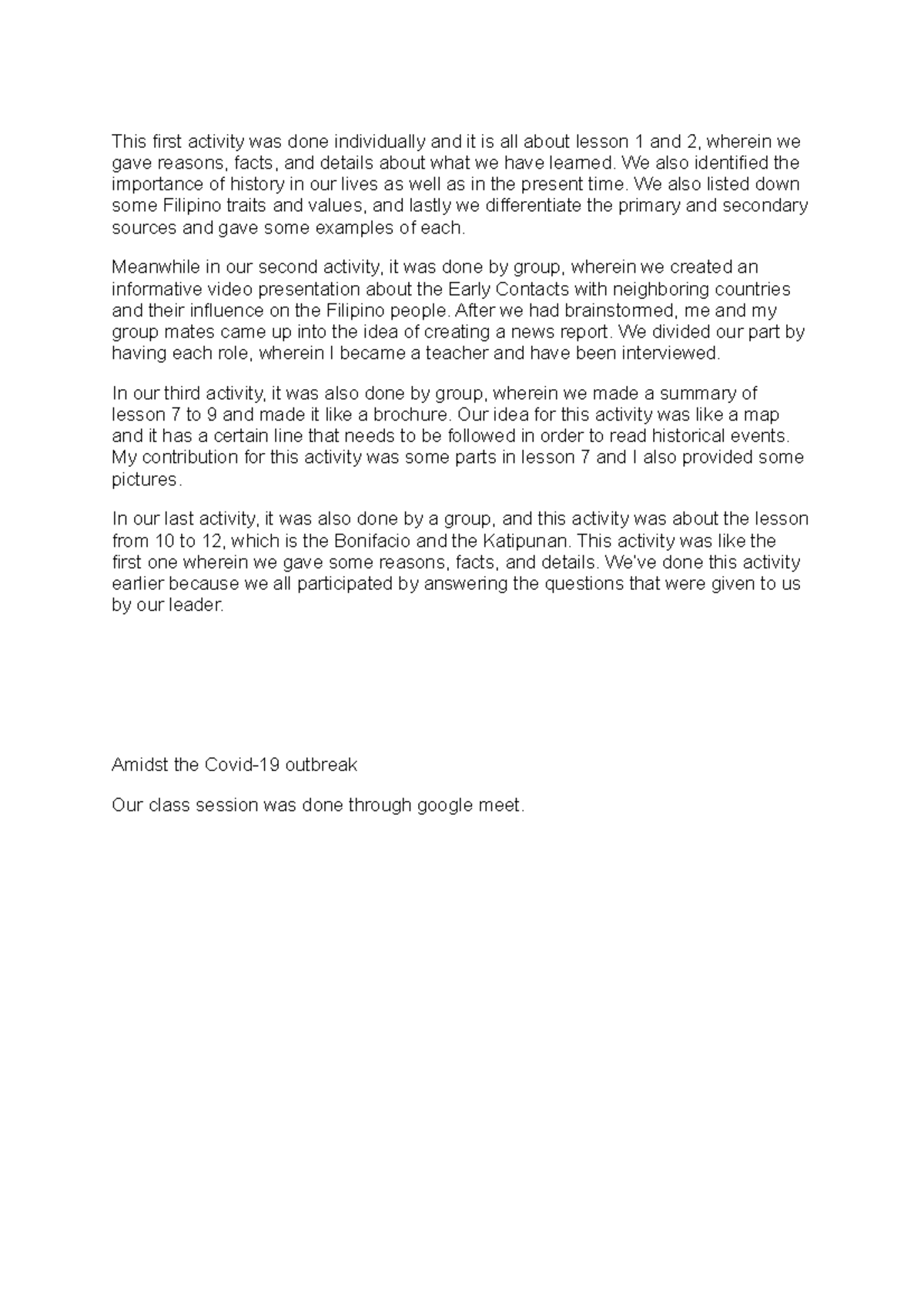 RPH Reflection - Grade: B+ - This first activity was done individually ...