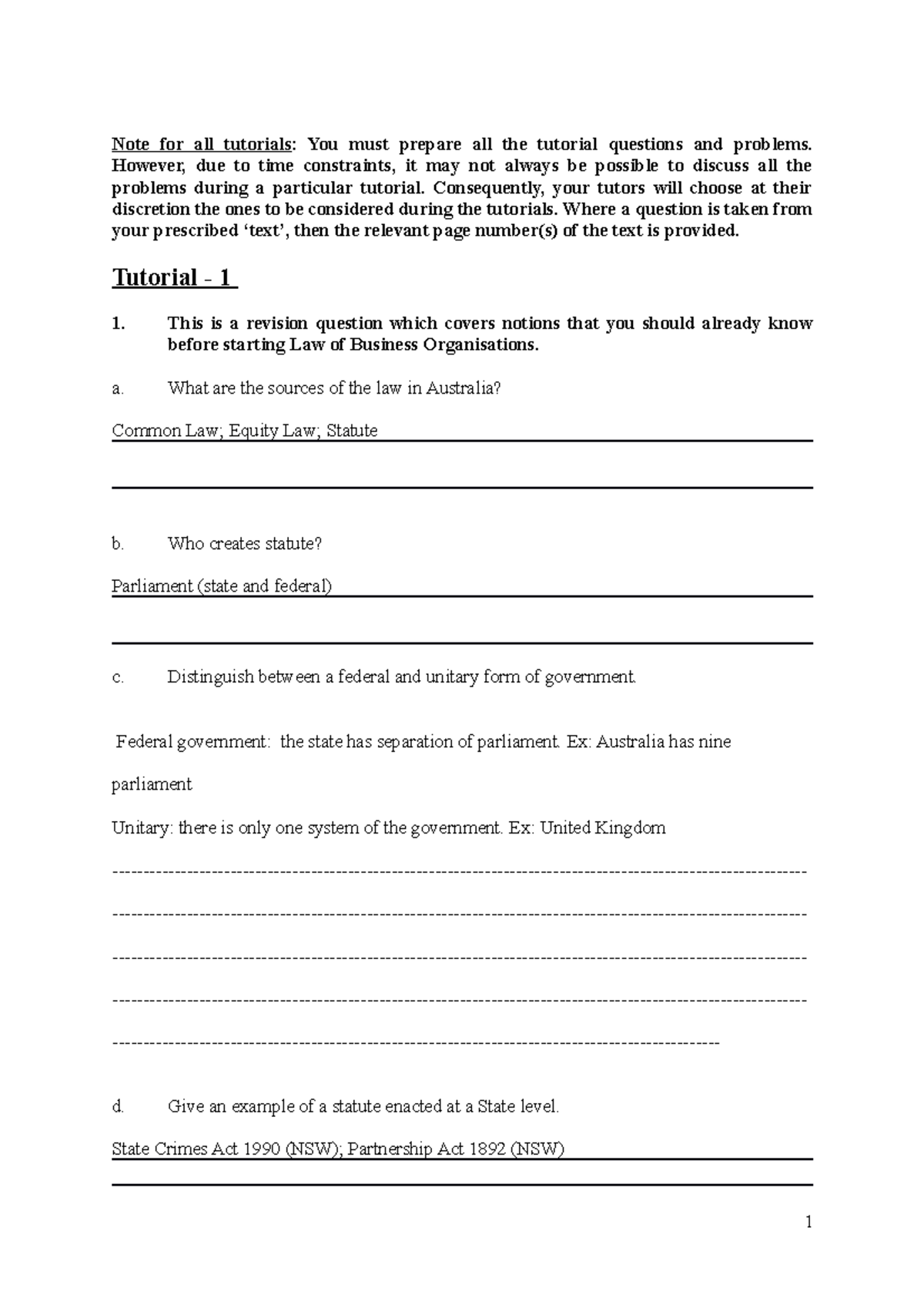 Tutorial 1.1-2 2 - Note for all tutorials: You must prepare all the ...