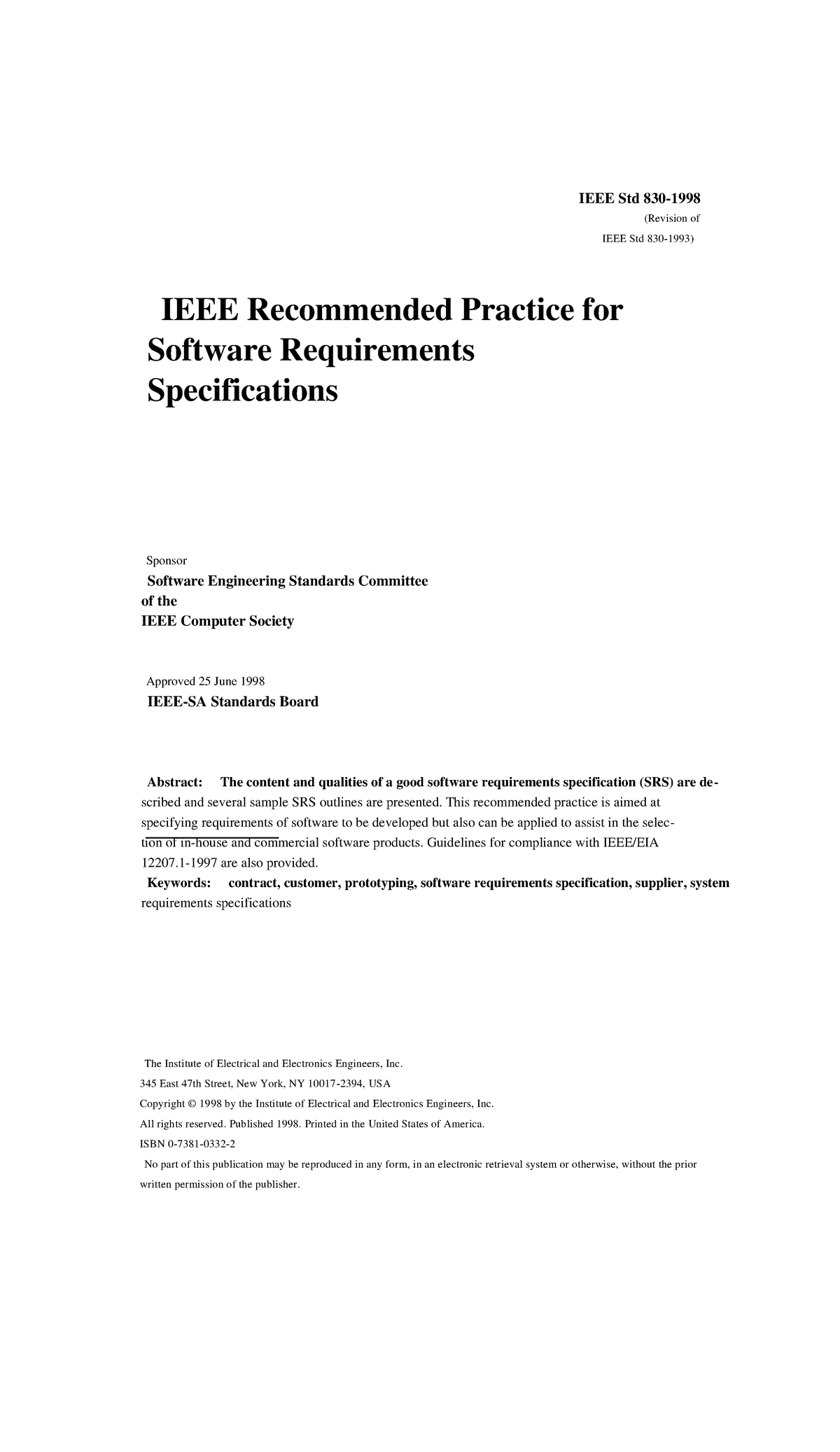 IEEE 830 srs - IEEE Std 830- 1998 (Revision of IEEE Std 830-1993) IEEE ...