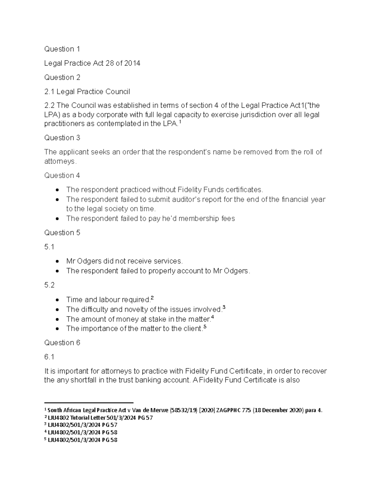 LJU4802 Assessment 1 signed - Question 1 Legal Practice Act 28 of 2014 ...