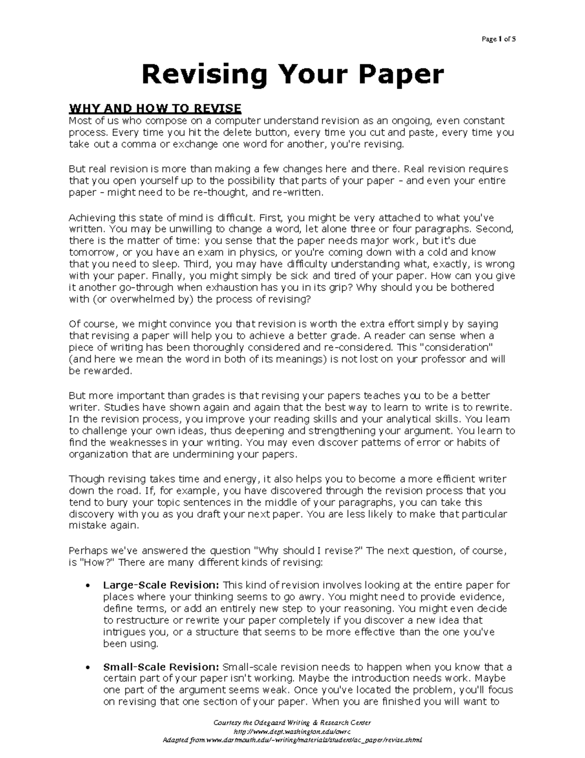 Revising-your-paper - Lecture Notes - Courtesy the Odegaard Writing ...
