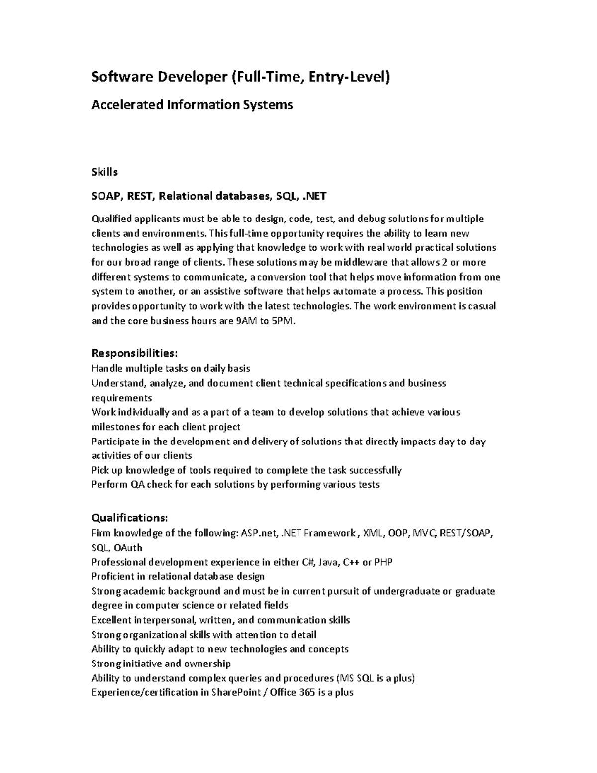 Job Oppurtunity - JOB OPPORTUNITY ADVERTISEMENT. - Software Developer ...