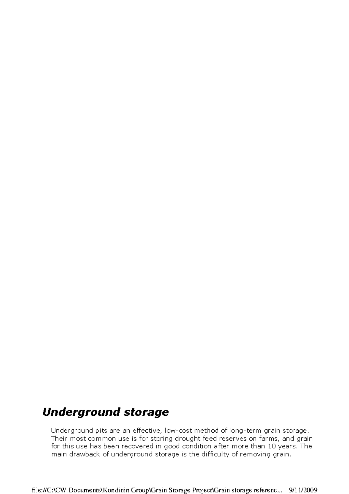 Underground-storage - Storage of cereals - Underground storage ...