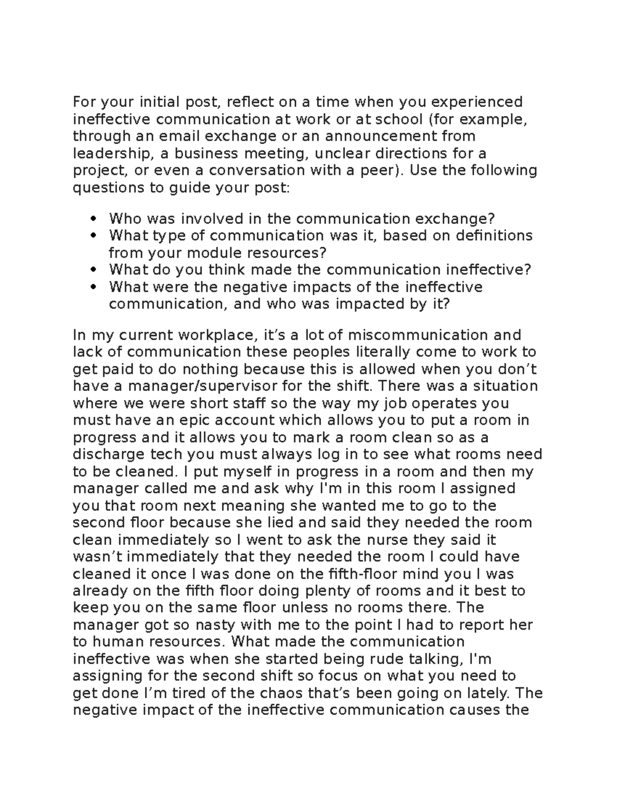 For your initial post - 1-2 - For your initial post, reflect on a time ...