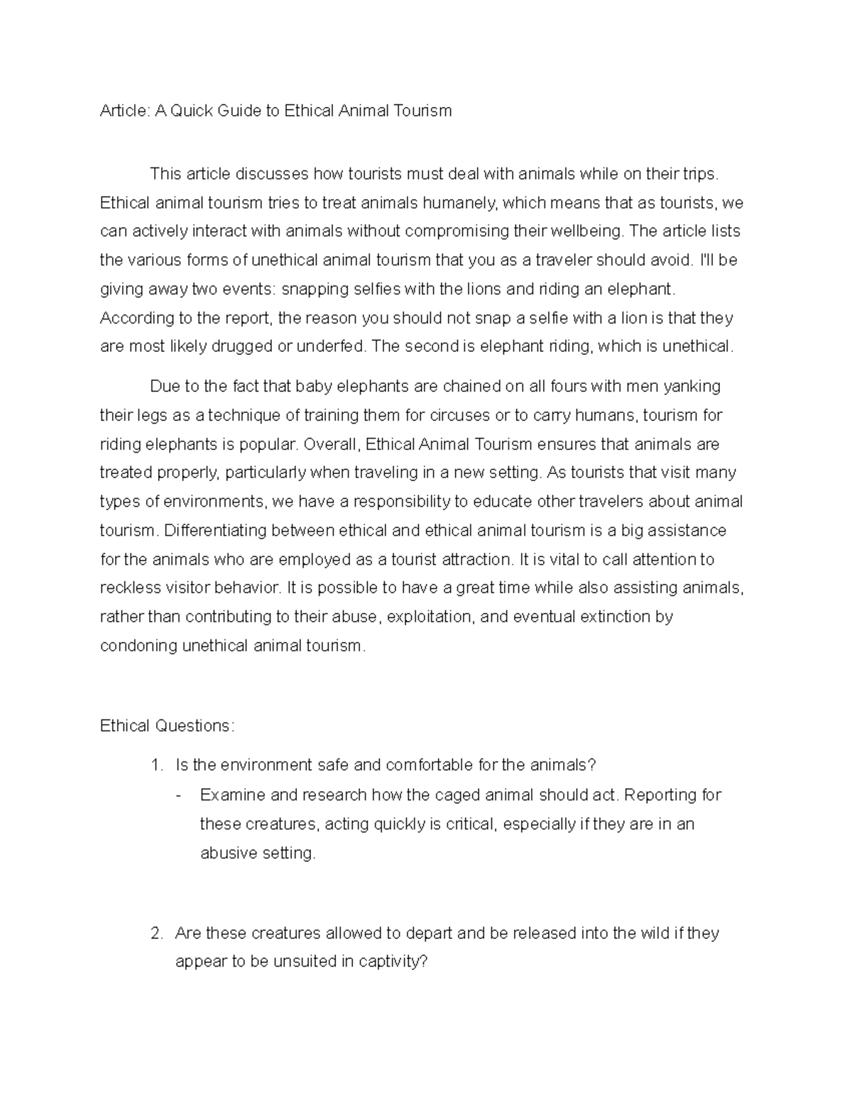 Case study for midterm - Article: A Quick Guide to Ethical Animal ...